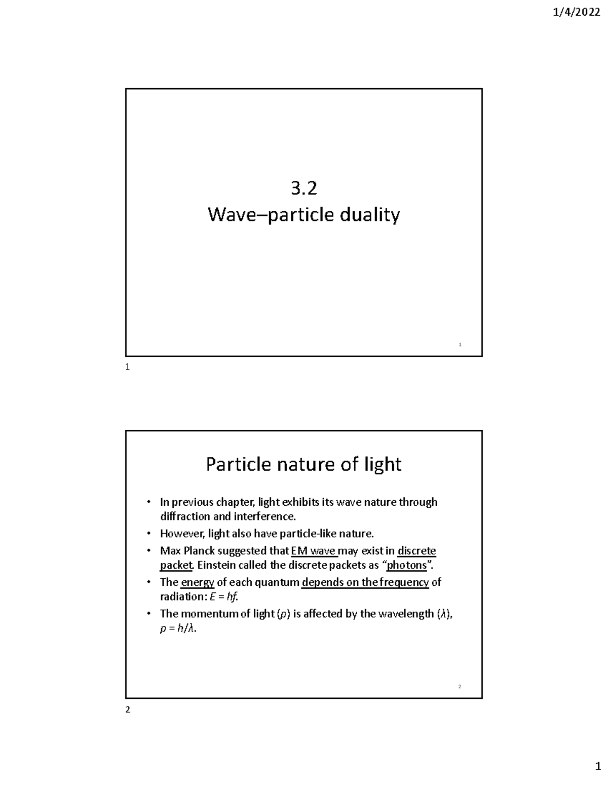 3 - miew - 3. Wave–particle duality 1 Particle nature of light In ...