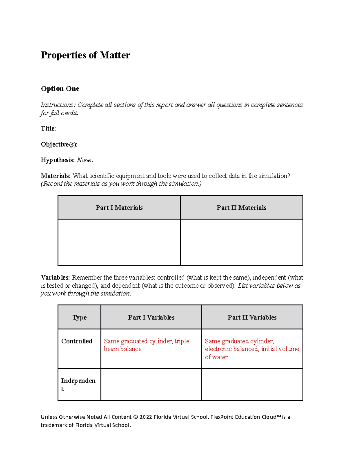 Properties matter option one reportscience - Properties of Matter ...