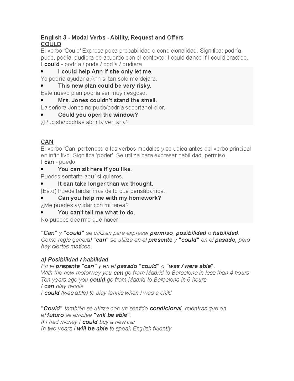 English 3 Modals Ability Requests Offers 3 289217 - English 3 - Modal ...