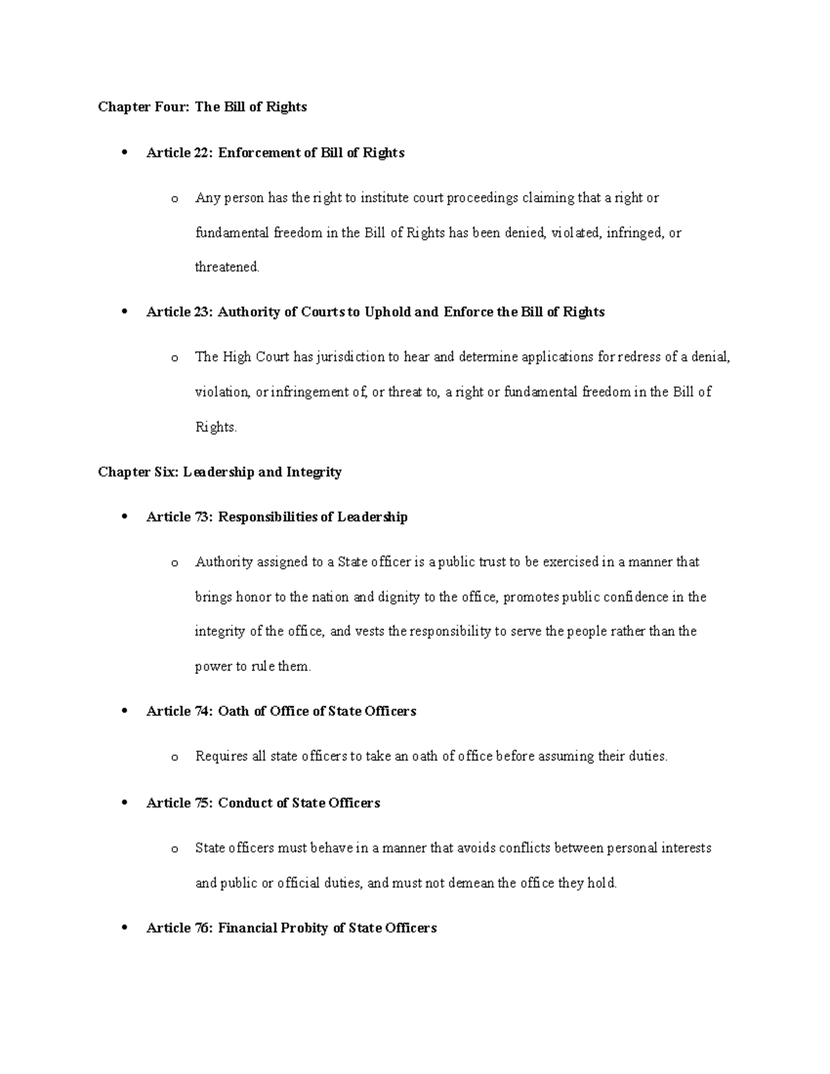 CAT rough notes - Chapter Four: The Bill of Rights Article 22 ...