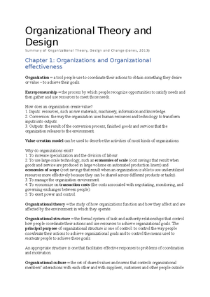 Organizational theory & design for Pre-MSc summary 2021 ...