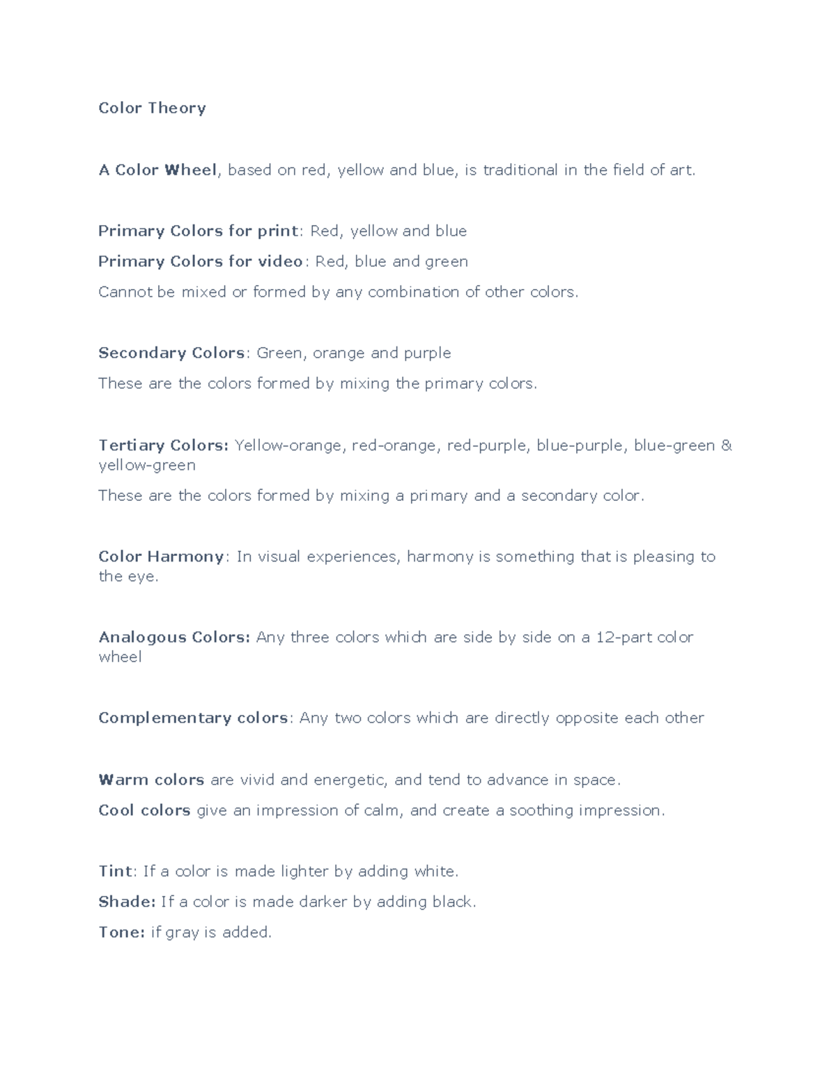 Color Theory Vocabulary - Color Theory A Color Wheel, based on red ...