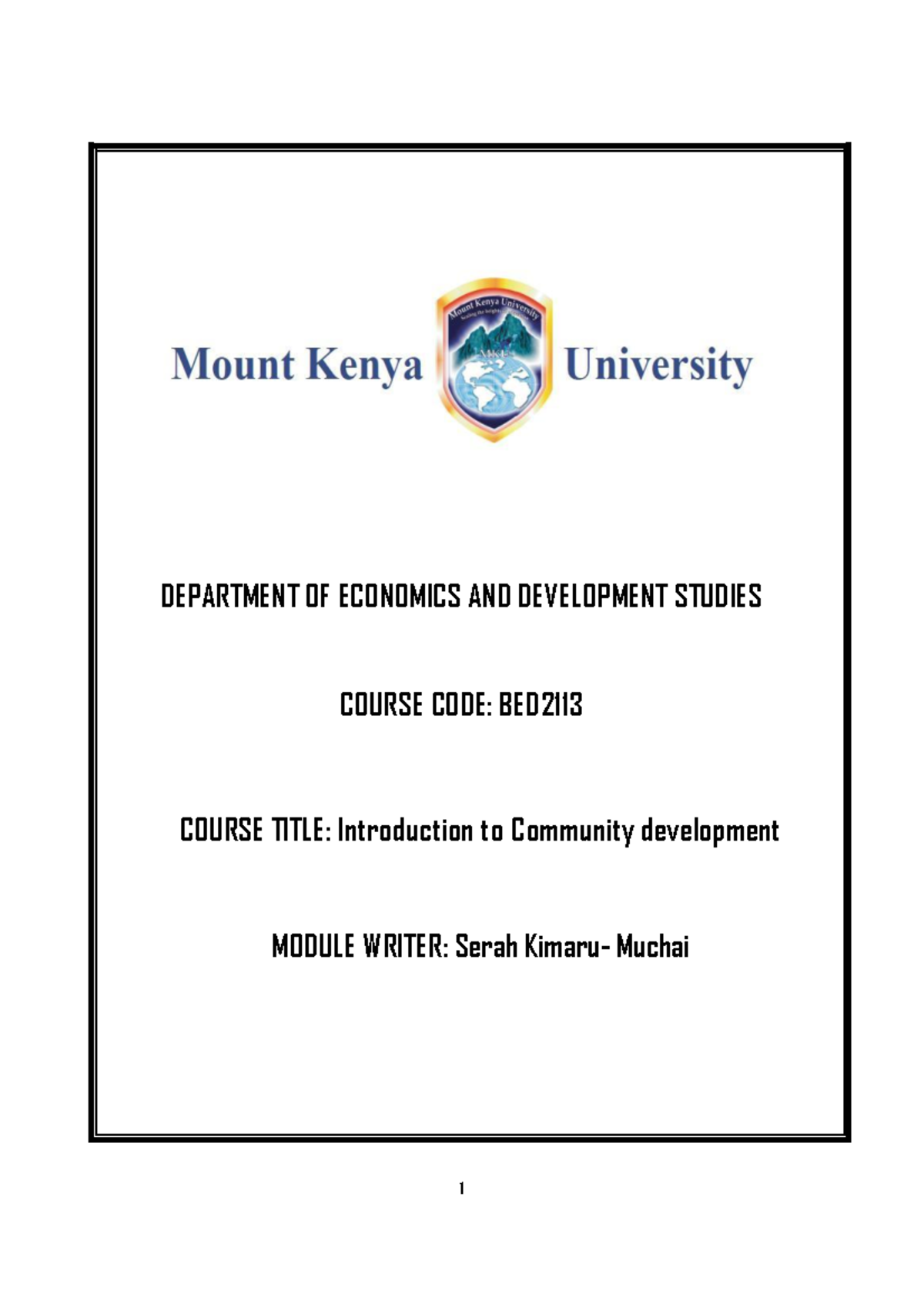 BED2113+Introduction+to+Community+developent - DEPARTMENT OF ECONOMICS ...