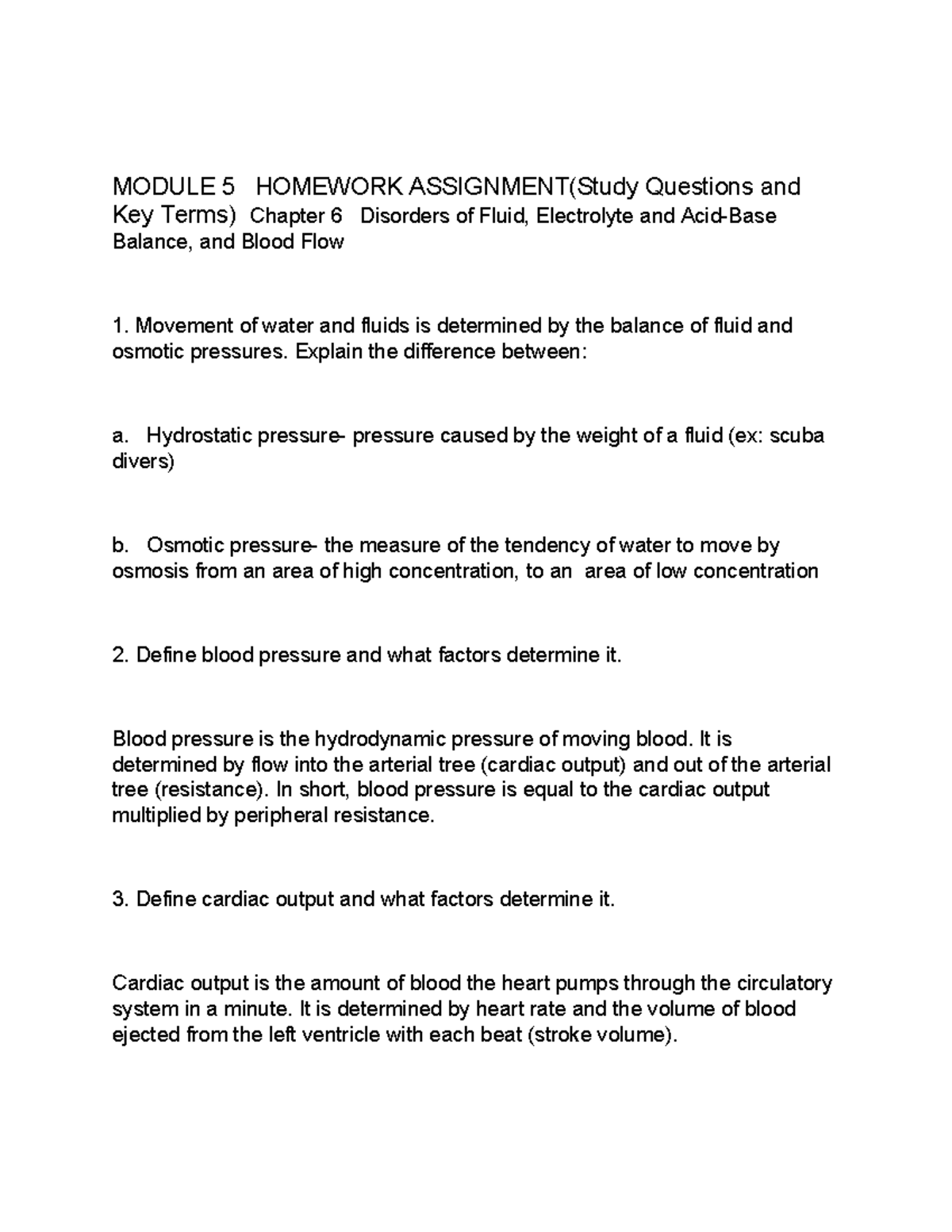 Pathophysiology Hmwrk 5 - MODULE 5 HOMEWORK ASSIGNMENT(Study Questions ...