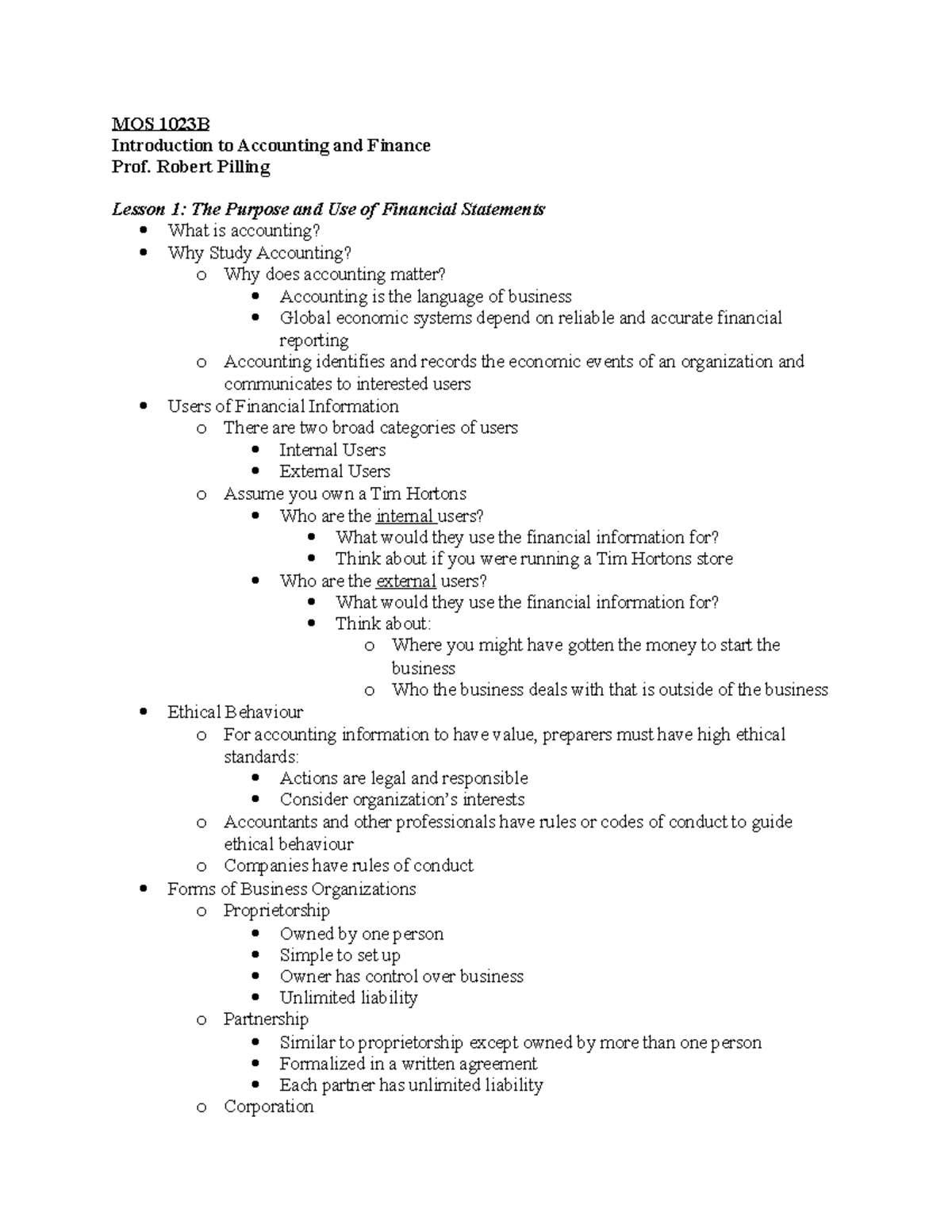 MOS 1023B Full Notes - MOS 1023B Introduction to Accounting and Finance ...
