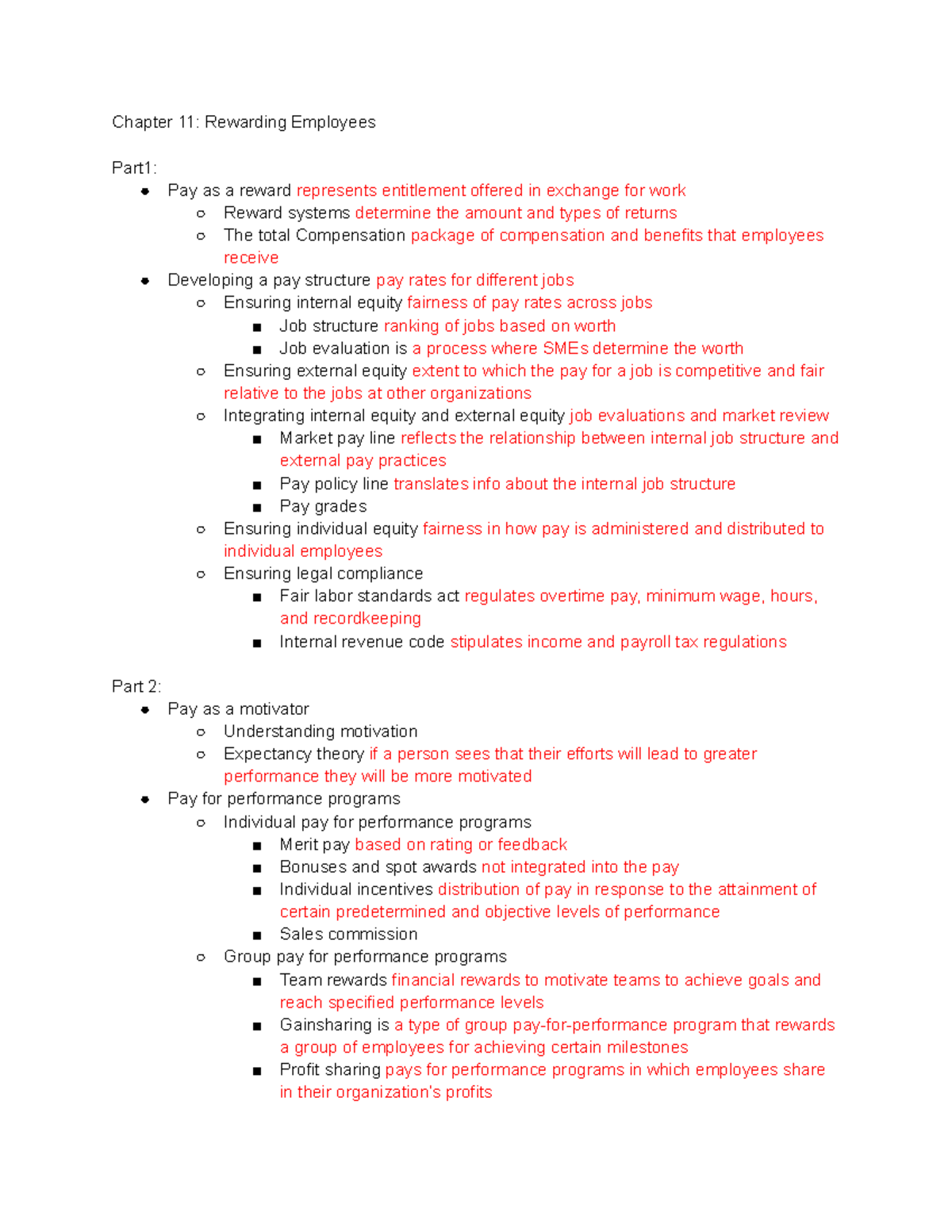 Chapter 11 reading guide - Chapter 11: Rewarding Employees Part1: Pay ...