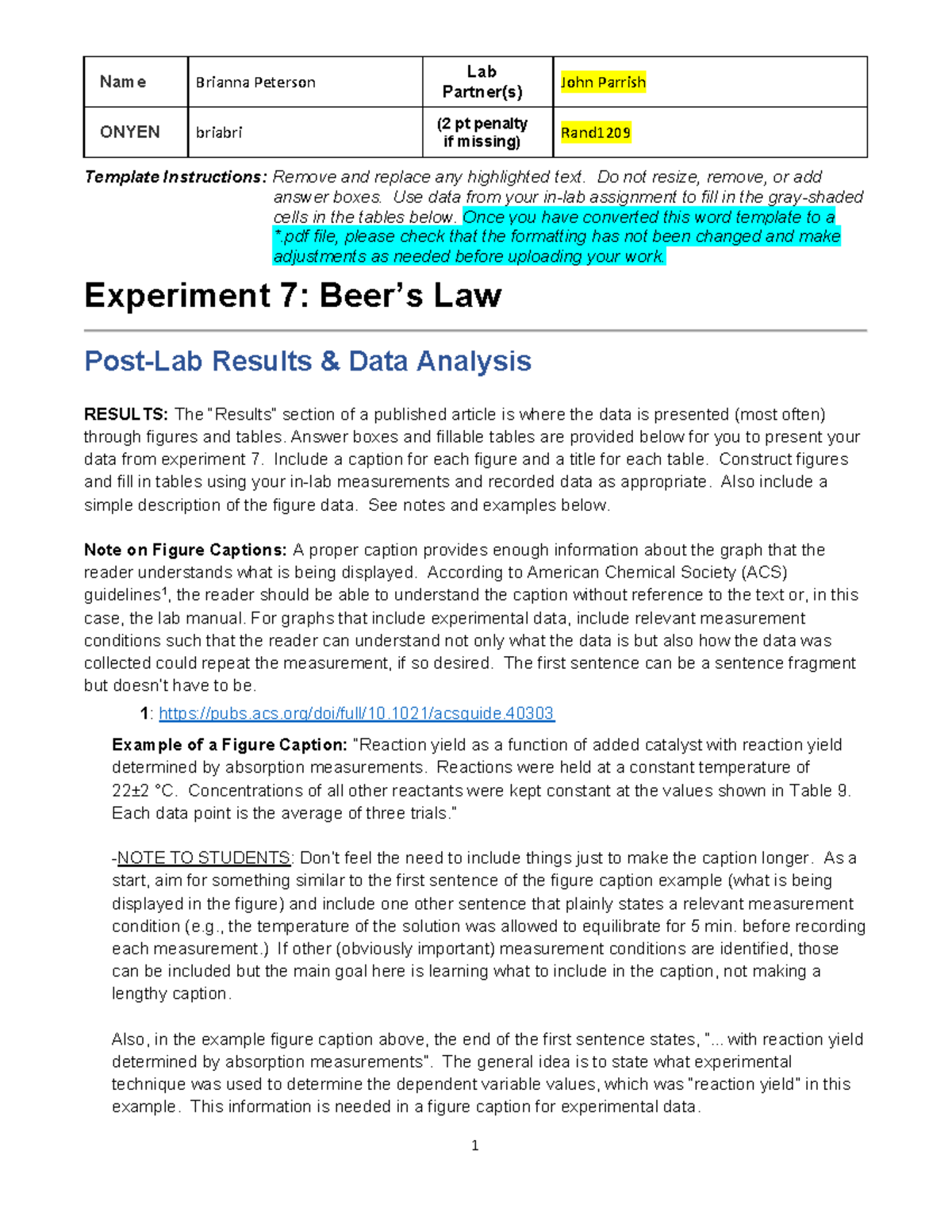 Experiment 7 post lab pdf - Name Brianna Peterson Lab Partner(s) John ...
