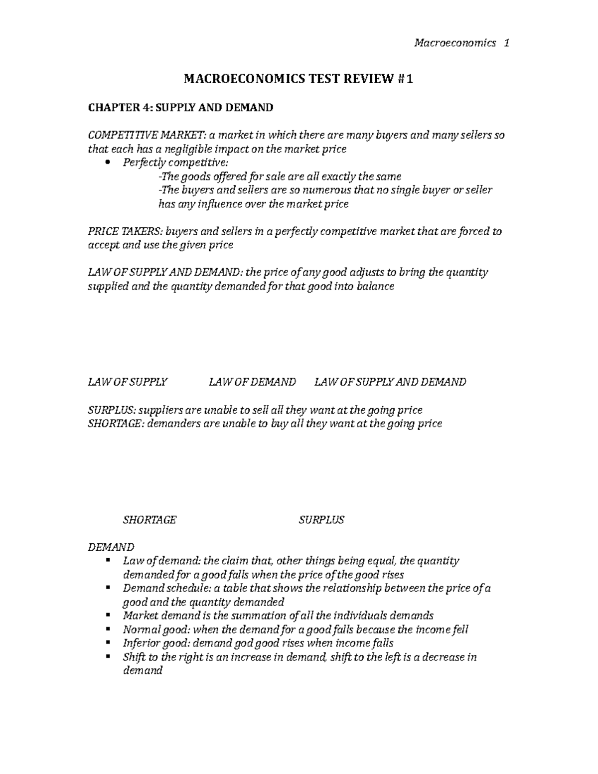 Macro Study Guide Test #1 - Macroeconomics 1 MACROECONOMICS TEST REVIEW ...