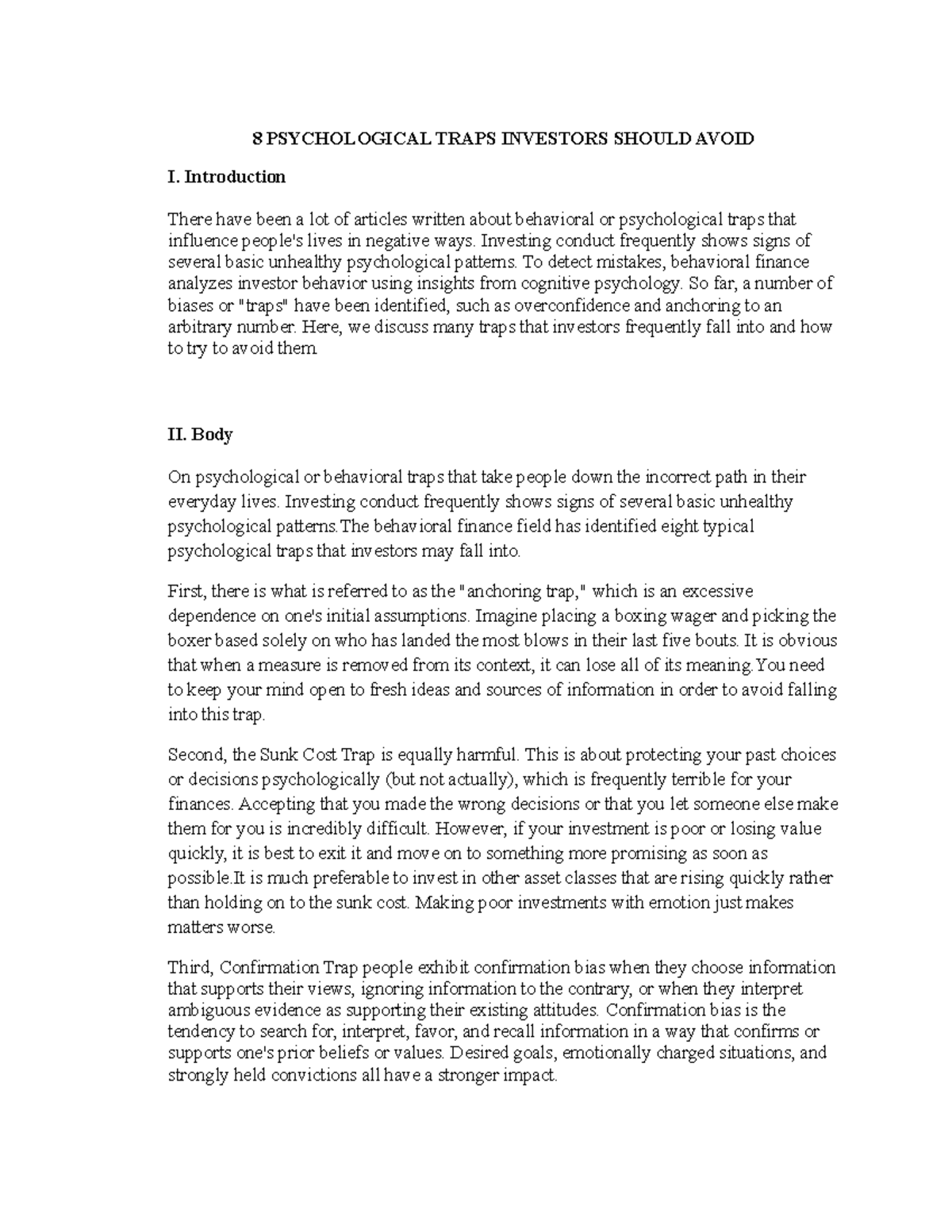 8 Psychological Traps Investors Should Avoid - 8 PSYCHOLOGICAL TRAPS ...