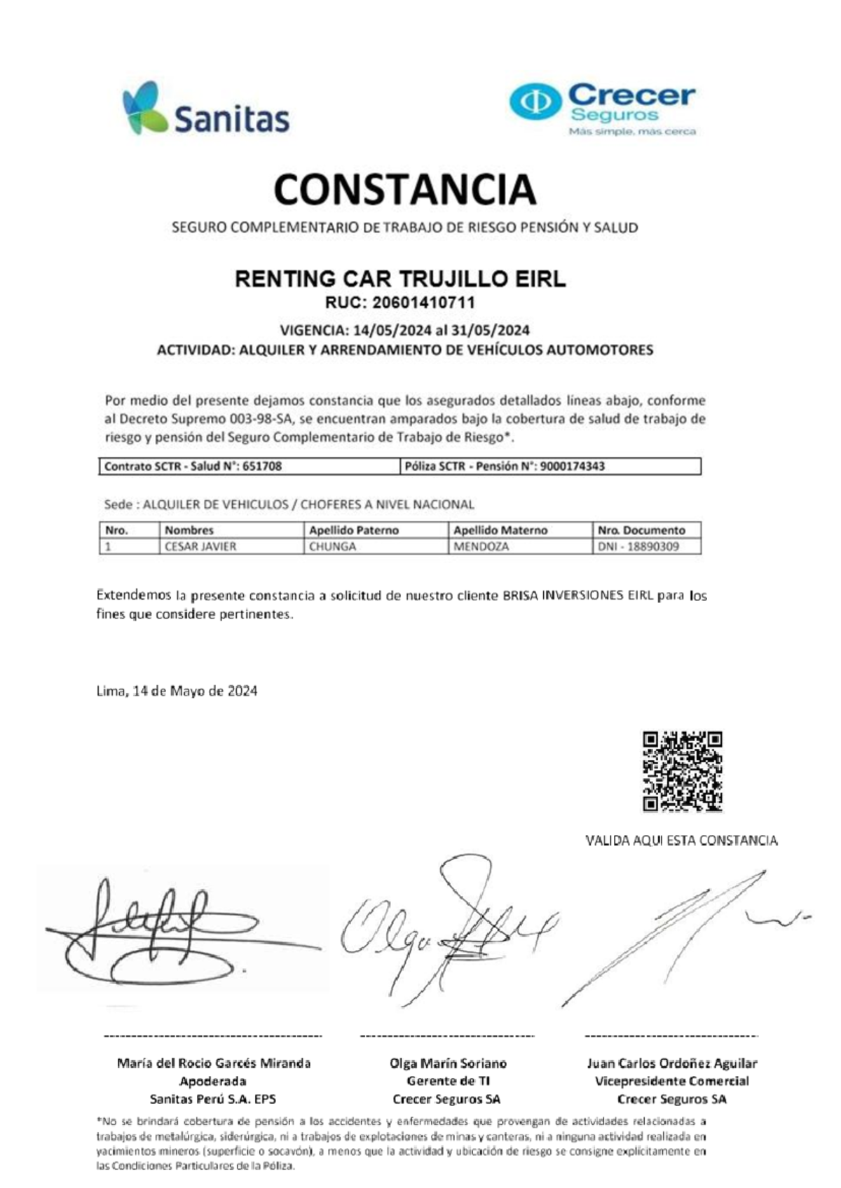 SCTR César Chunga - Seguridad formas sctr - Crecer Sanitas Seguros Más simple, mas cerca ...