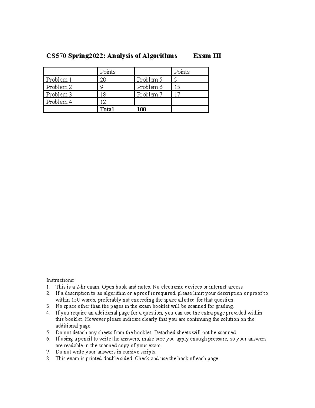 CS570 Spring 22 Exam 3 with solutions Rubrics - CS570 Spring2022 ...