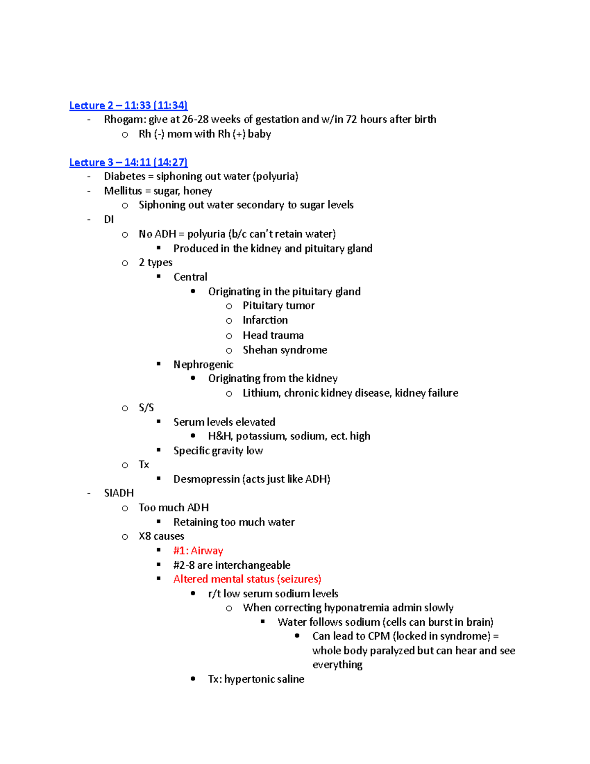 Nclex HIGH Yield Notes - Lecture 2 – 11:33 (11:34) - Rhogam: give at 26 ...