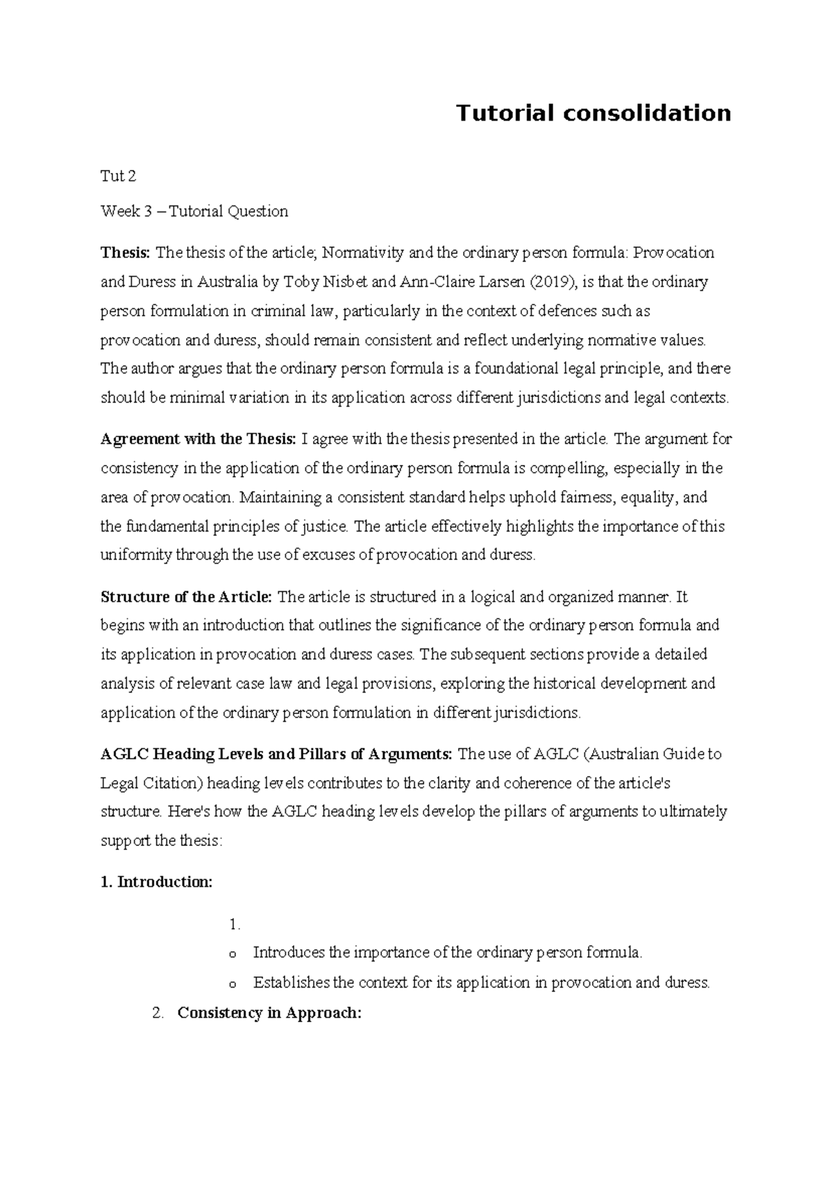 Tutorial consolidation - The author argues that the ordinary person formula is a foundational ...