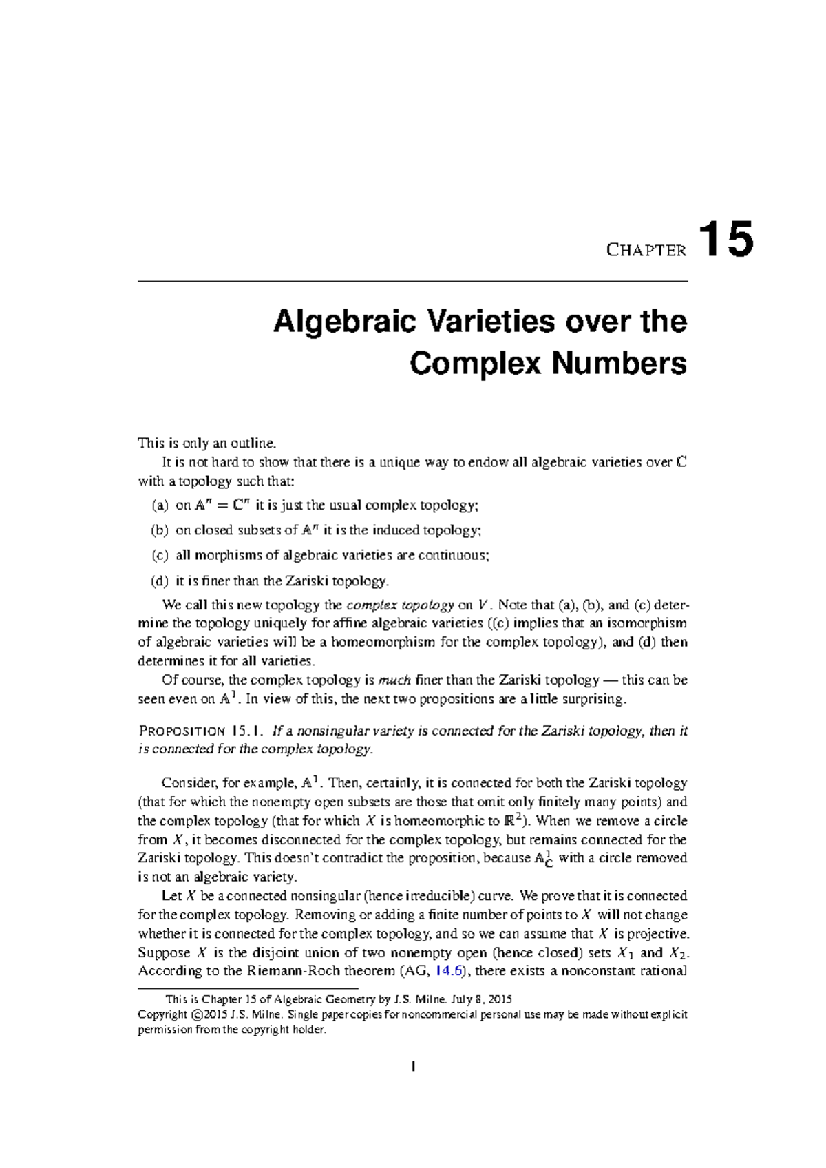 CHAPTER 15 Algebraic Varieties over the Complex Numbers - CHAPTER 15 Algebraic Varieties over ...
