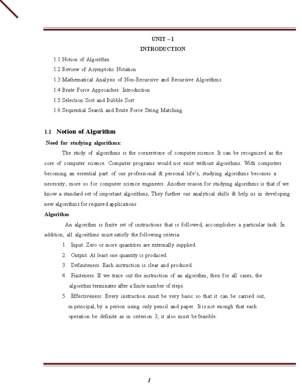 Design and Analysis of Algorithms (DAA) Notes (1) 20 - UNIT – 1 ...