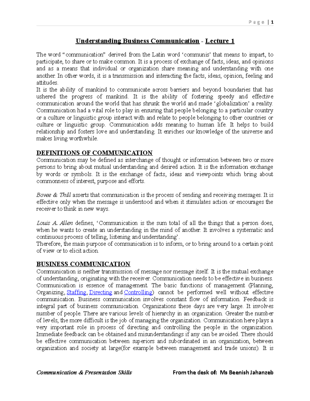 Communication unit 1 - Understanding Business Communication - Lecture 1 ...