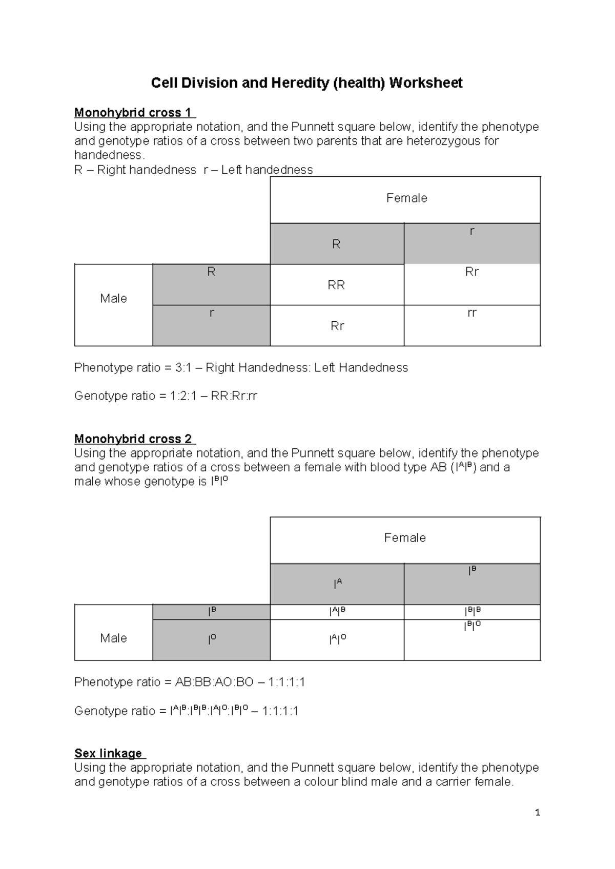 Unit 17-Cell division and heredity (health) Worksheet - Cell Division ...