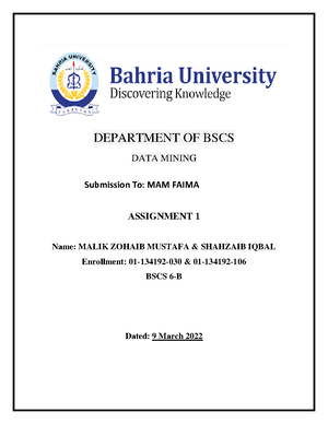 Task list - lab tasks - Bahria University, Karachi Campus LAB EXPERIMENT NO. 5 LIST OF TASKS ...