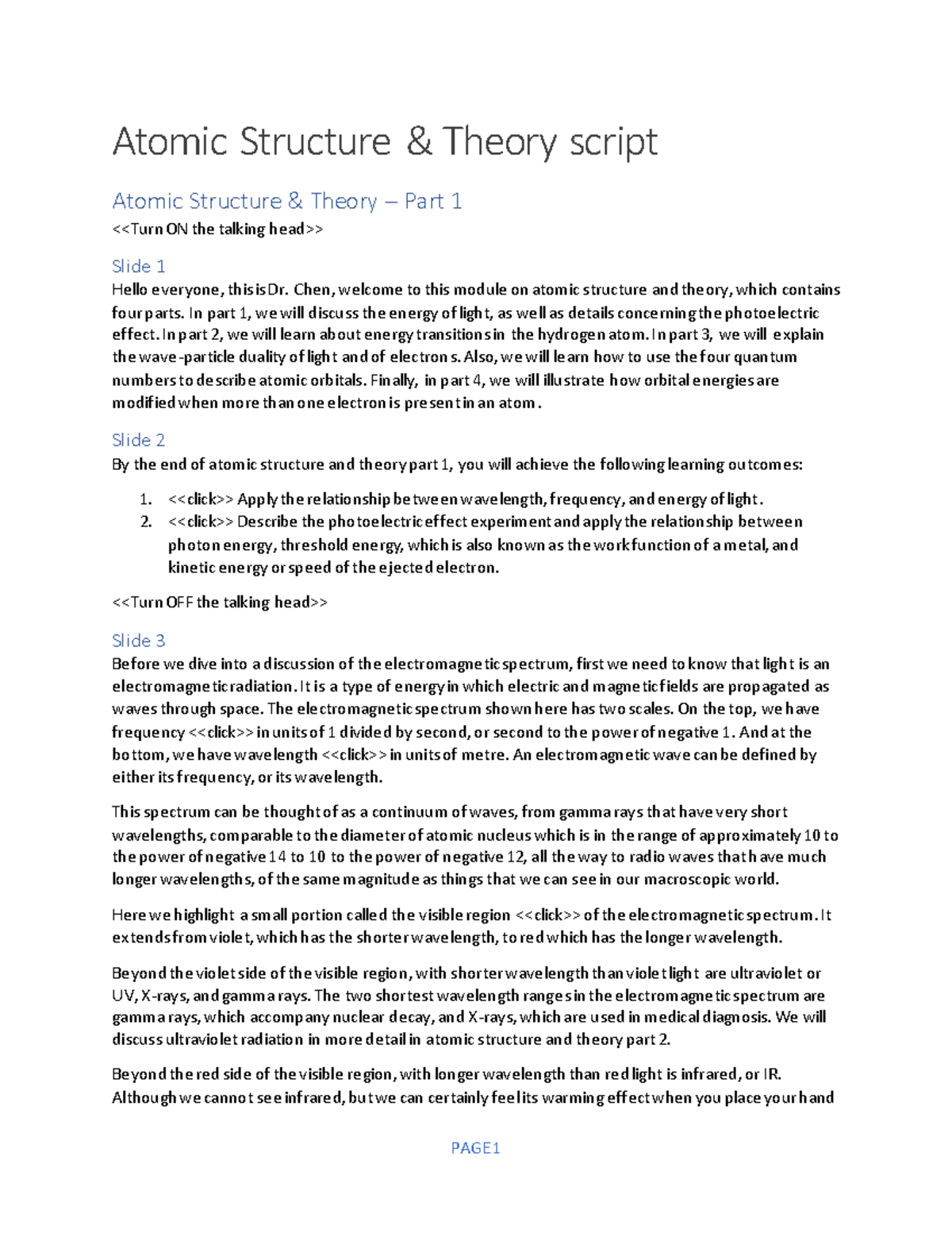 1A03 2020 03 AST Script 4 - Atomic Structure & Theory script Atomic ...