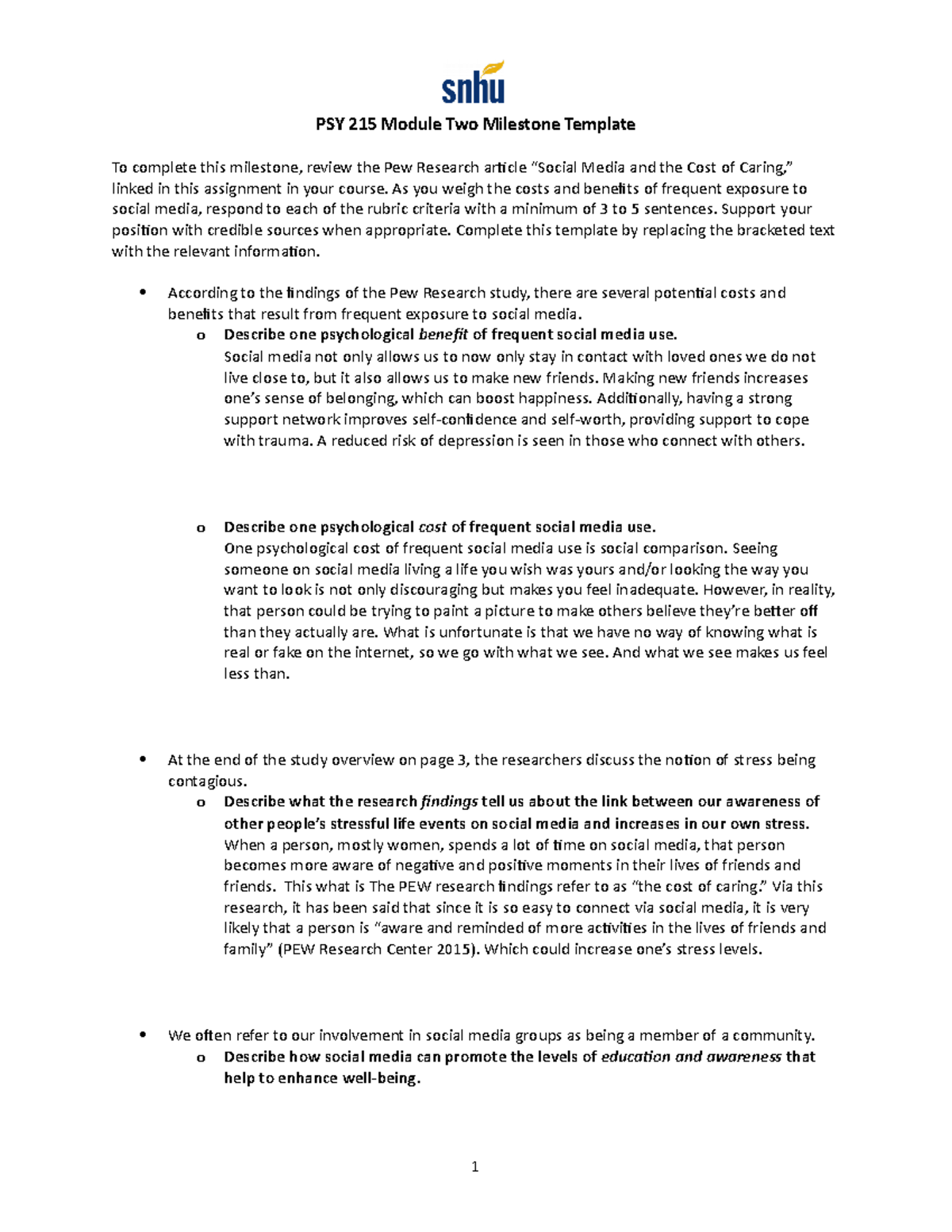 PSY 211 Module Two Milestone Template - PSY 215 Module Two Milestone ...