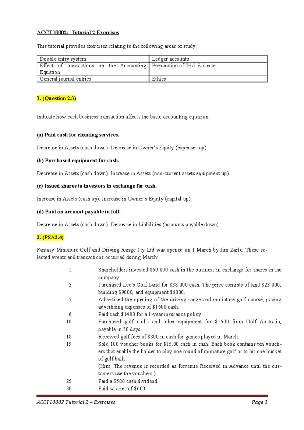 IFA Tutorial 2 Exercises - ACCT10002: Tutorial 2 Exercises This ...