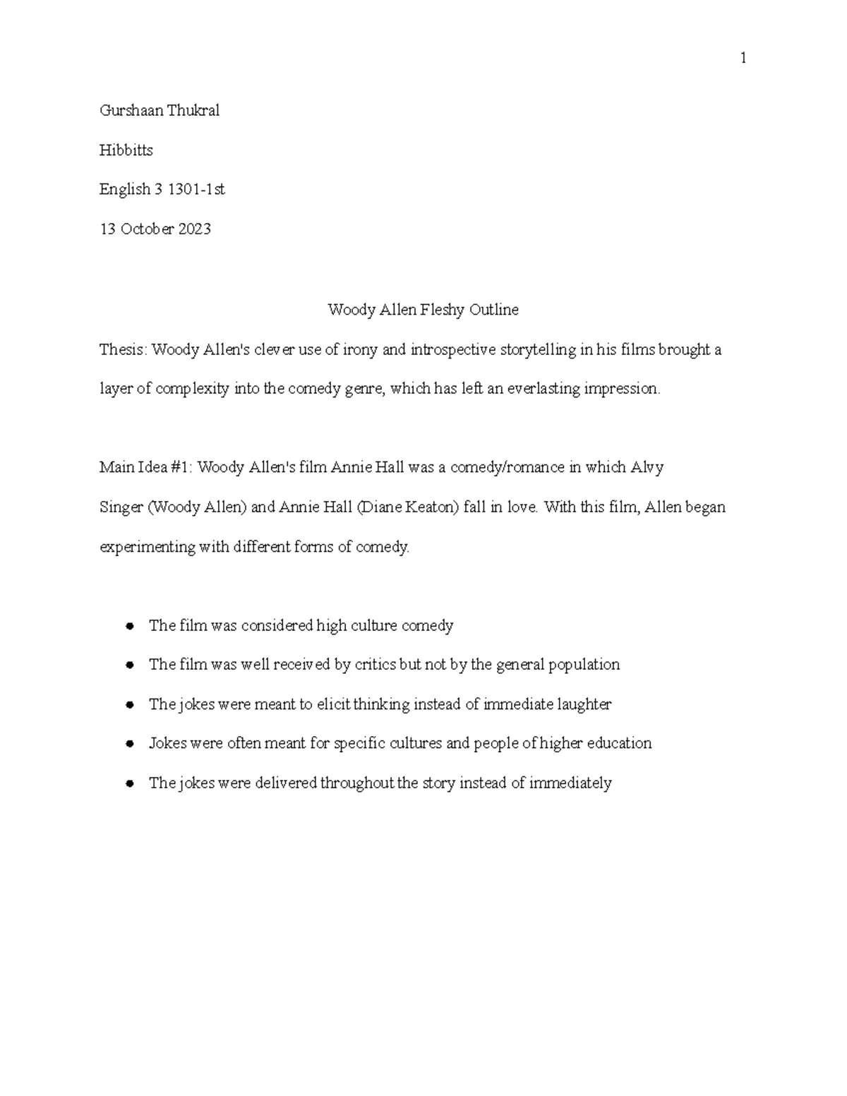 Fleshy outine - Paper - Gurshaan Thukral Hibbitts English 3 1301-1st 13 ...