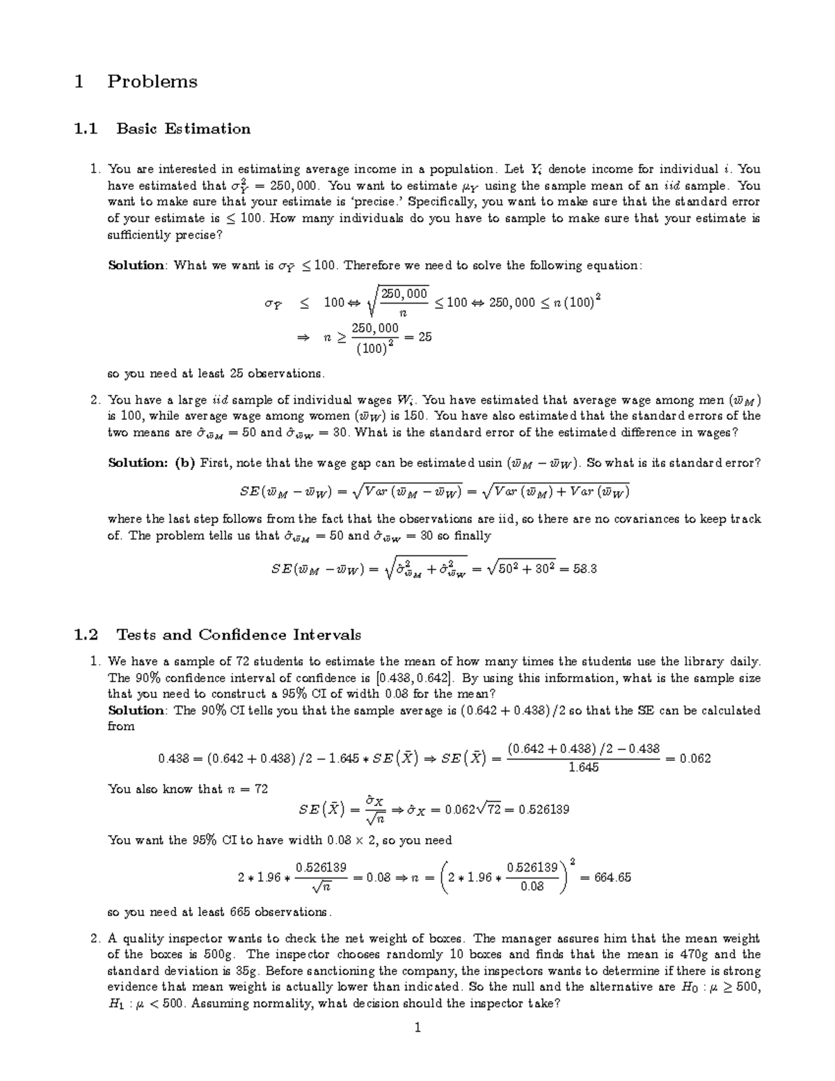 Exercicis per preparar el final - 1 Problems 1 Basic Estimation You are ...