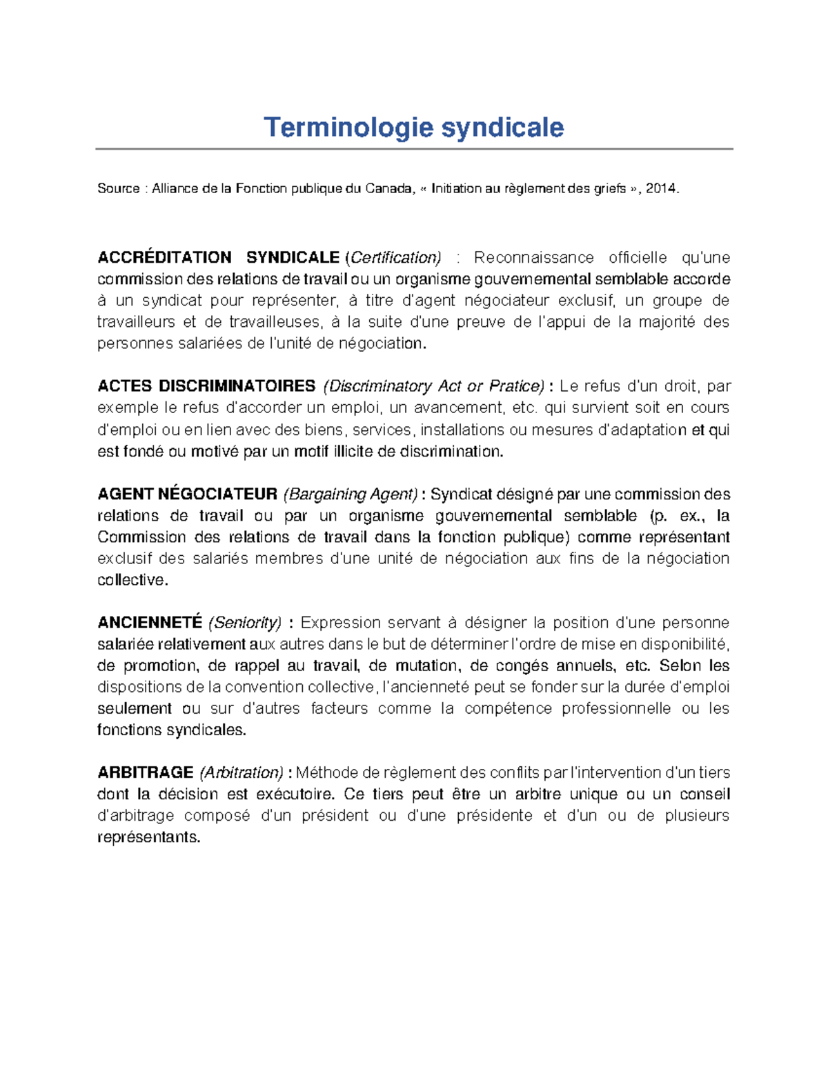 Guide des terminologies syndicales - Terminologie syndicale Source ...