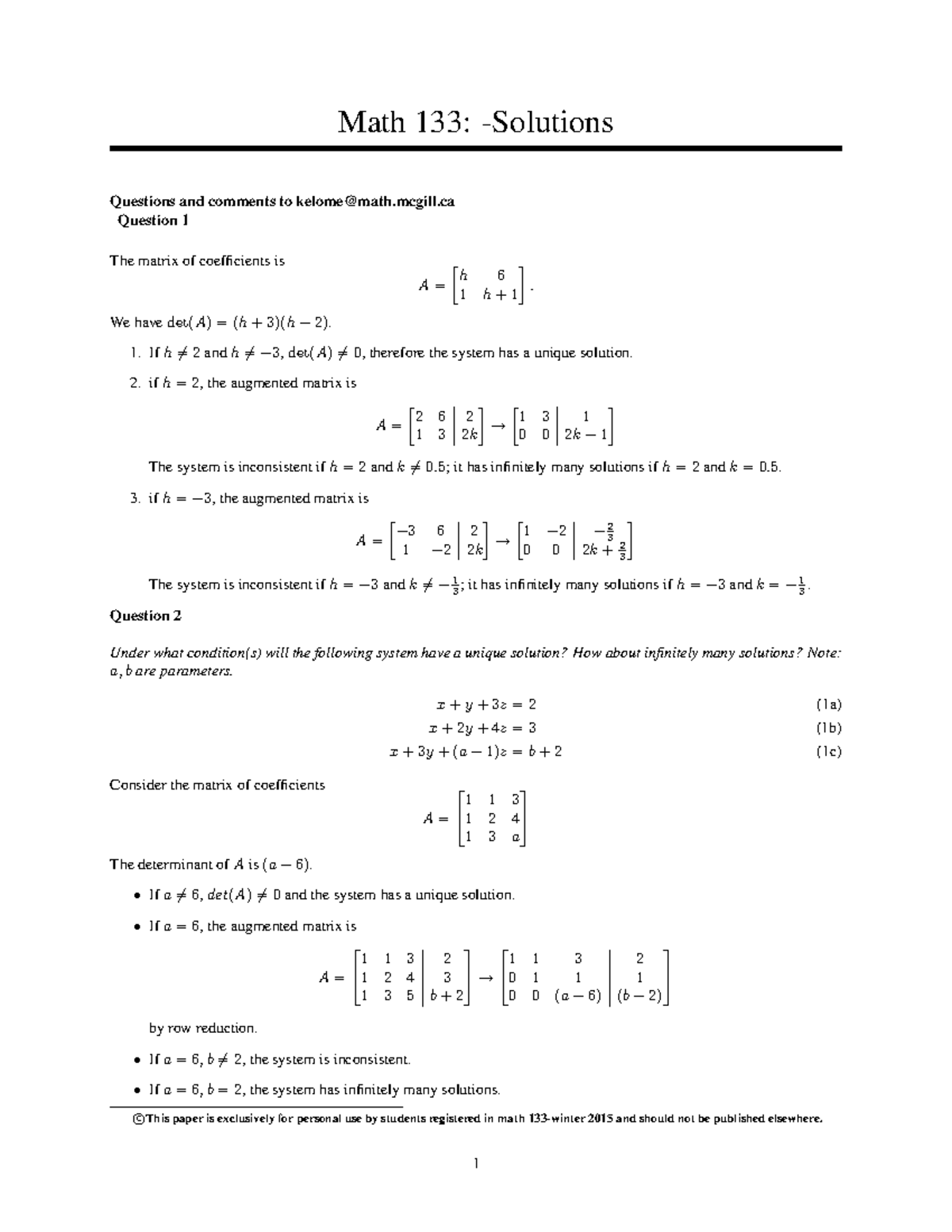W2015 Assignment Solutions - Math 133: -Solutions Questions and ...