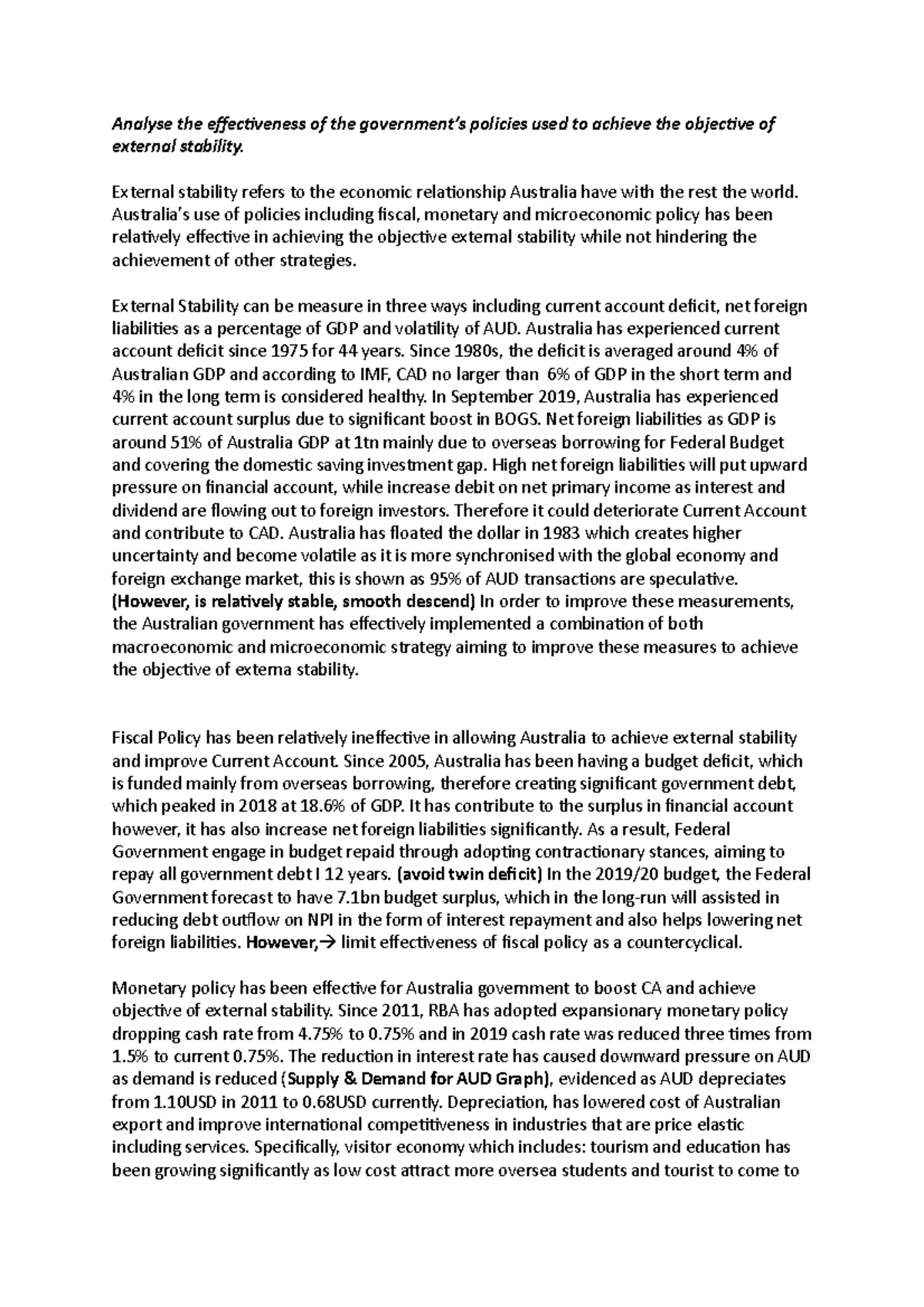 Policy to external stability essay - Analyse the effectiveness of the ...