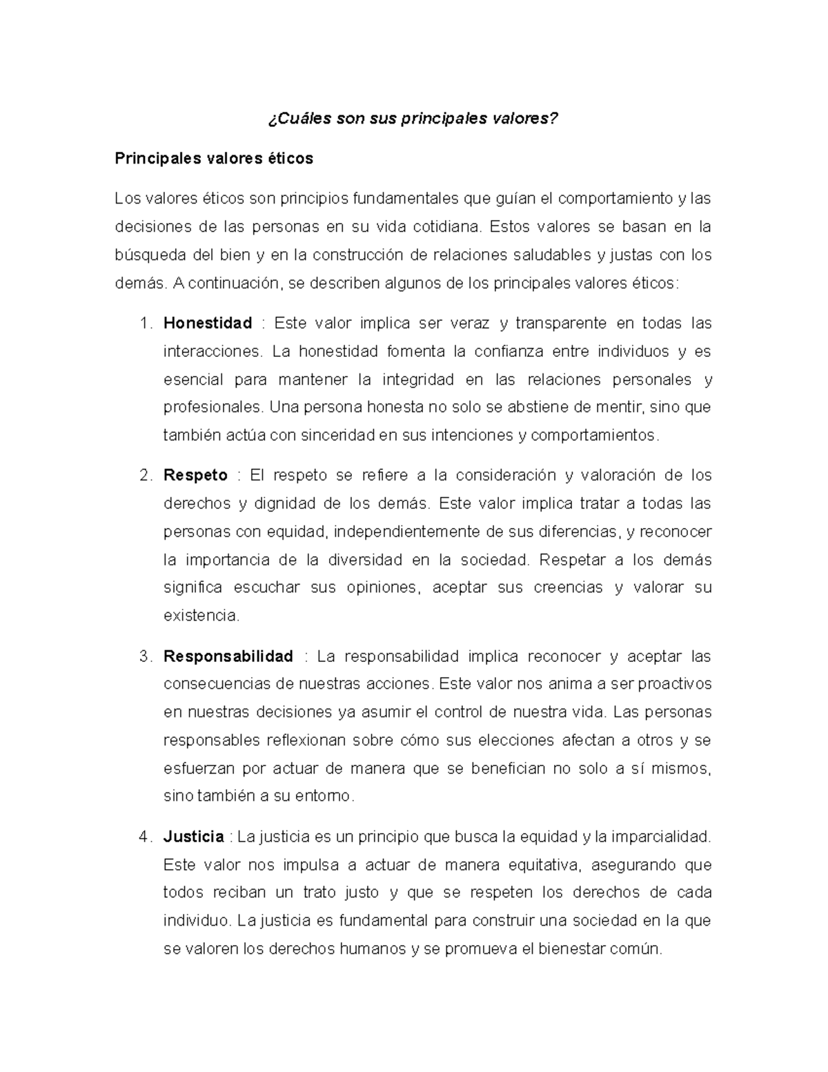 Cuáles son sustt principales valores - ¿Cuáles son sus principales ...