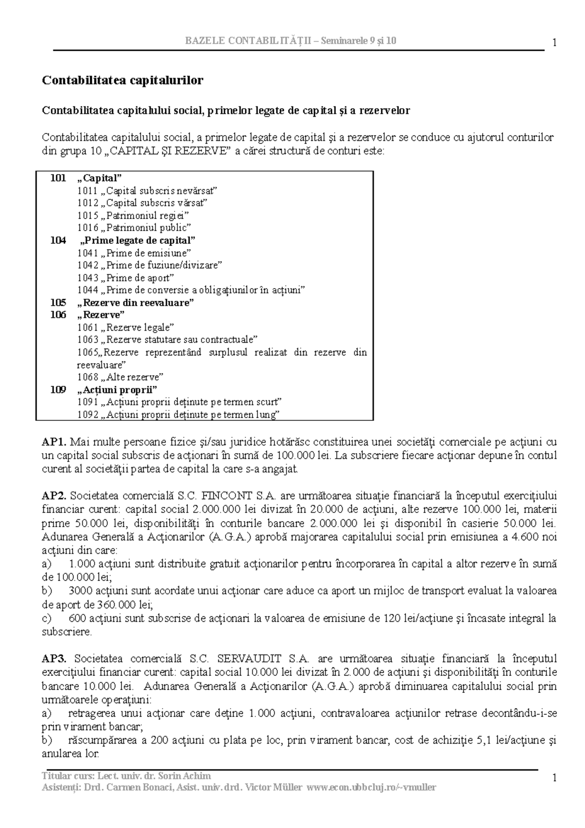 Contabilitatea capitalurilor - BAZELE CONTABILITĂŢII – Seminarele 9 şi ...
