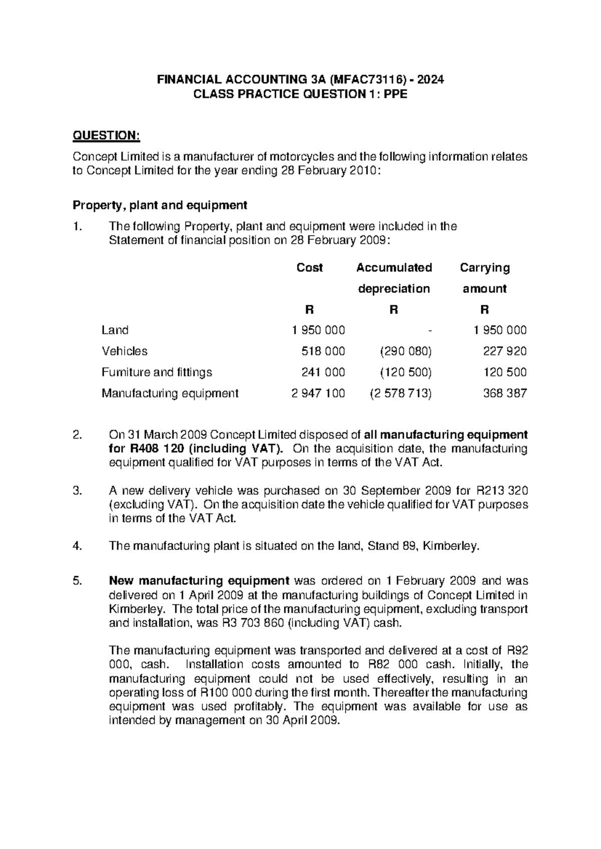 Class Prcatice Question 1 PPE - FINANCIAL ACCOUNTING 3A (MFAC73116 ...