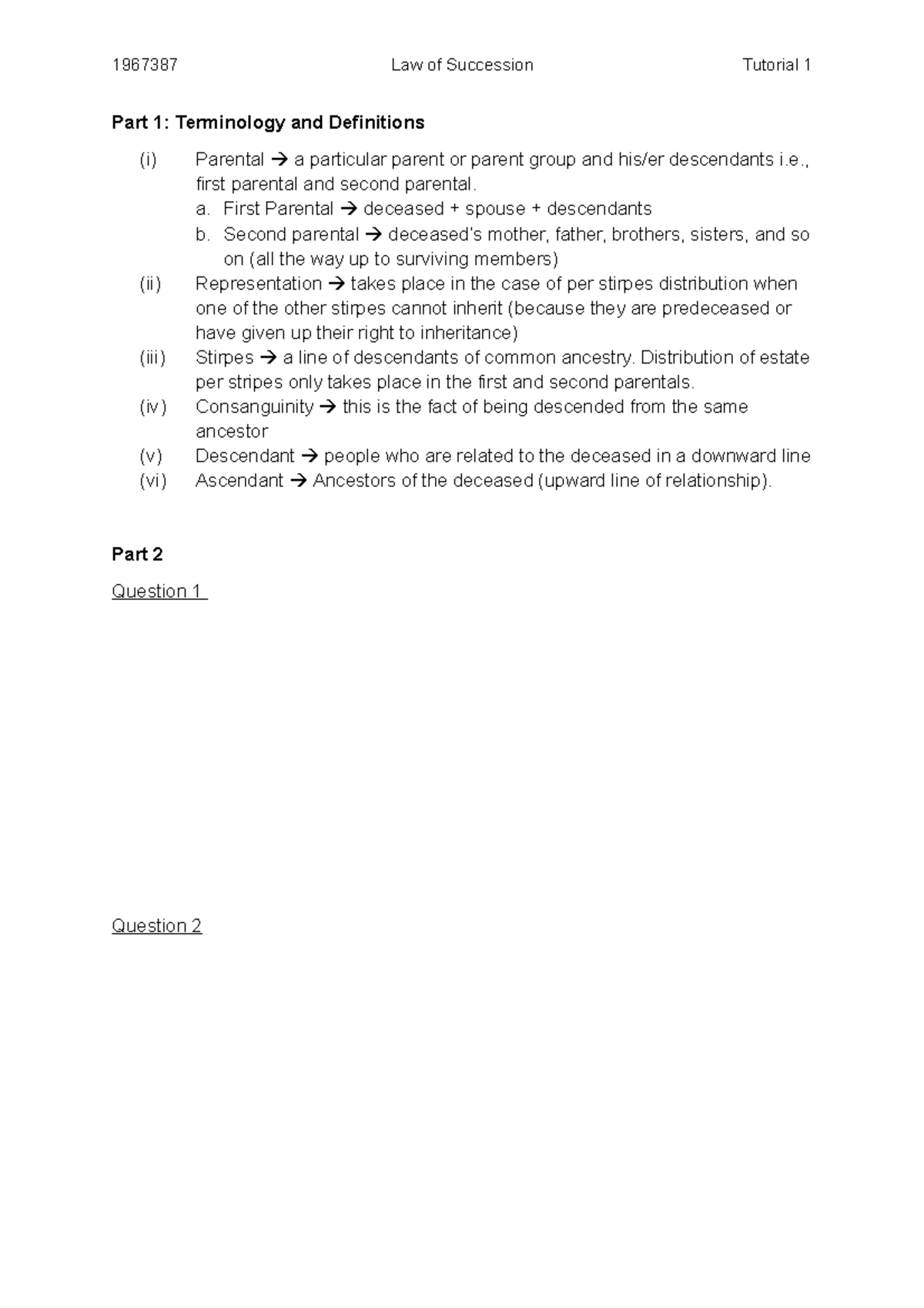 Succession Tutorial 1 - , first parental and second parental. a. First ...