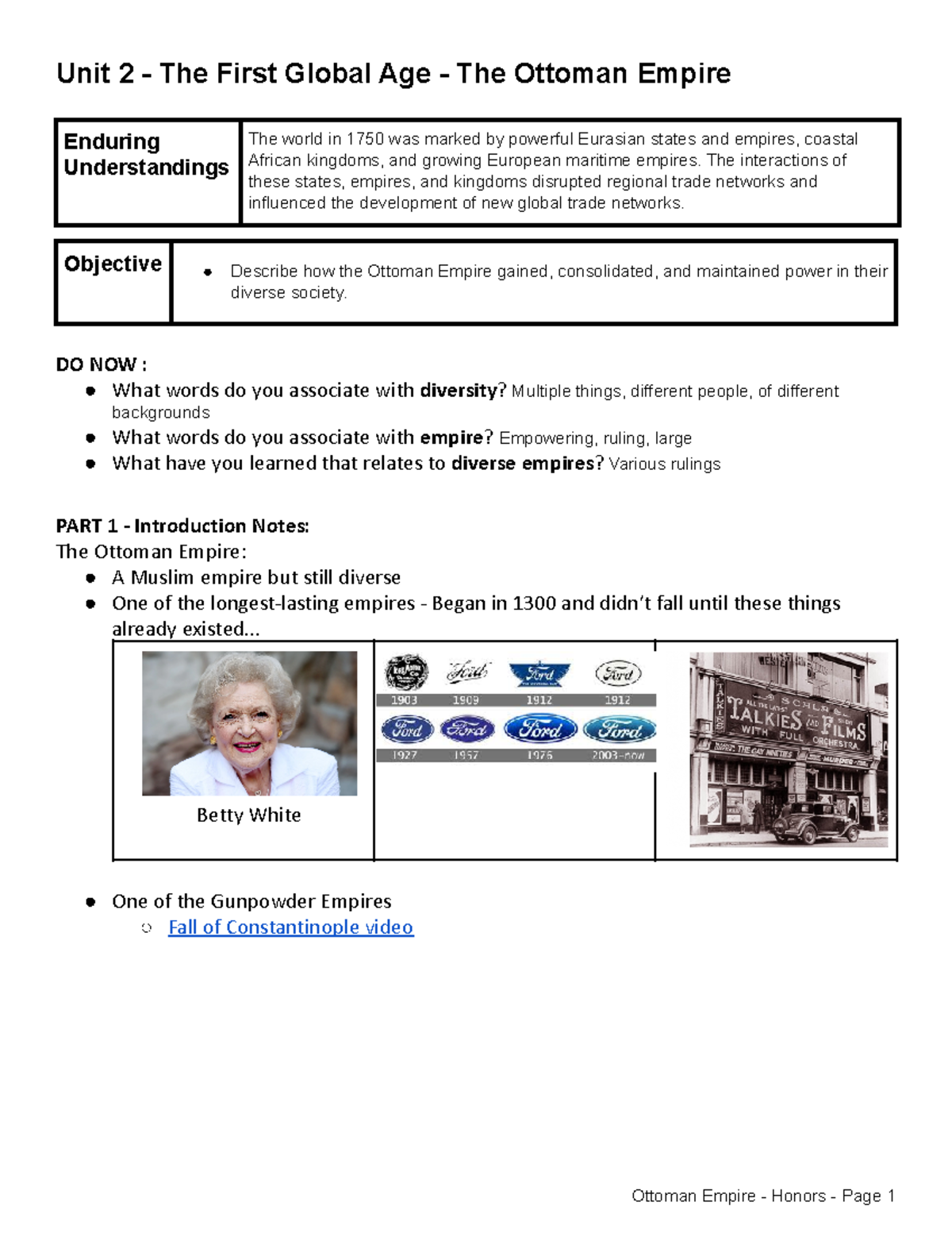 World History Lesson 1 - Ottoman Empire - Unit 2 - The First Global Age ...