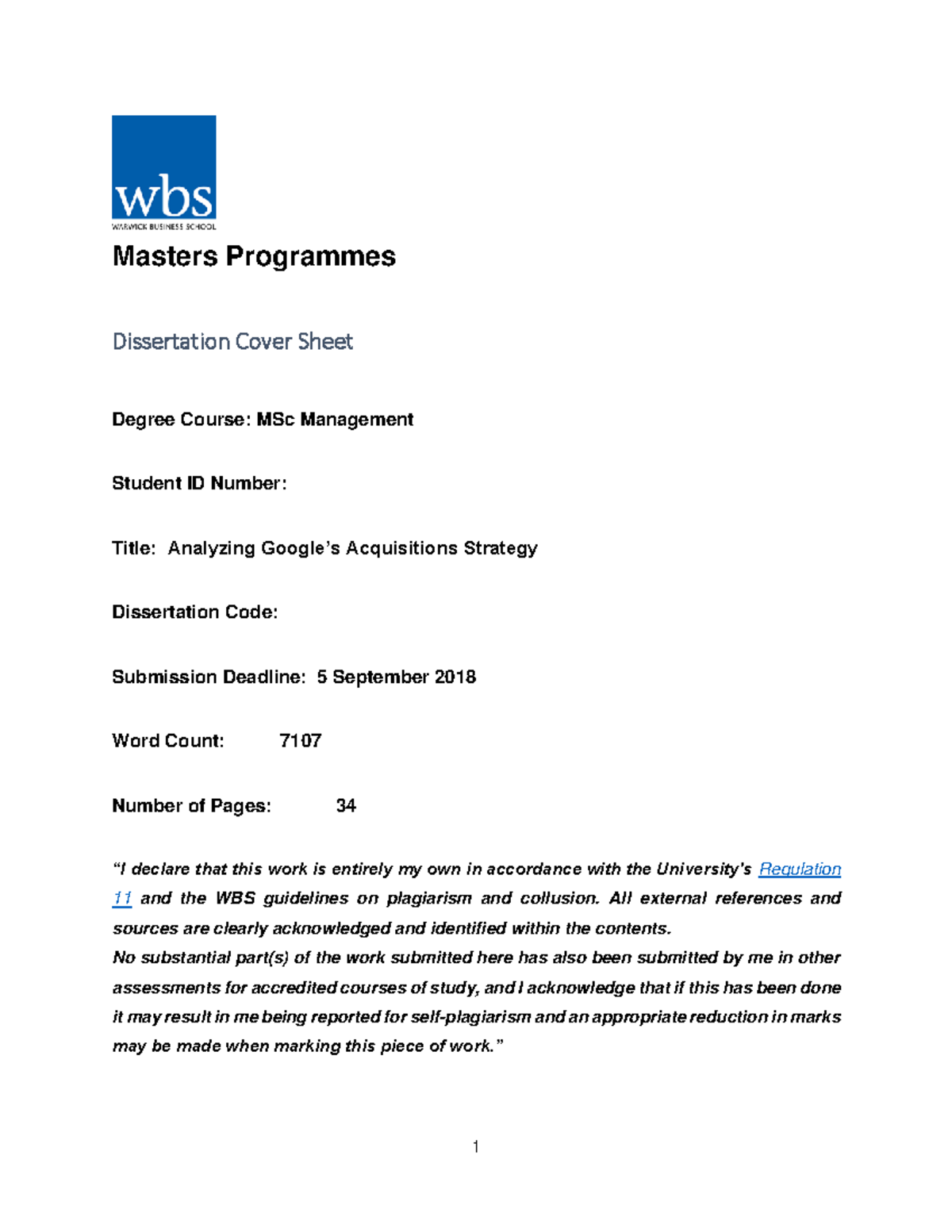 MIM Dissertation 2018 19 - Masters Programmes Dissertation Cover Sheet ...