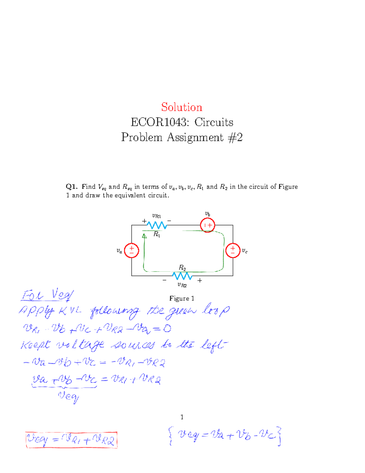 Problem Set 2 For Circuits Question Bank - Solution ECOR1043: Circuits ...
