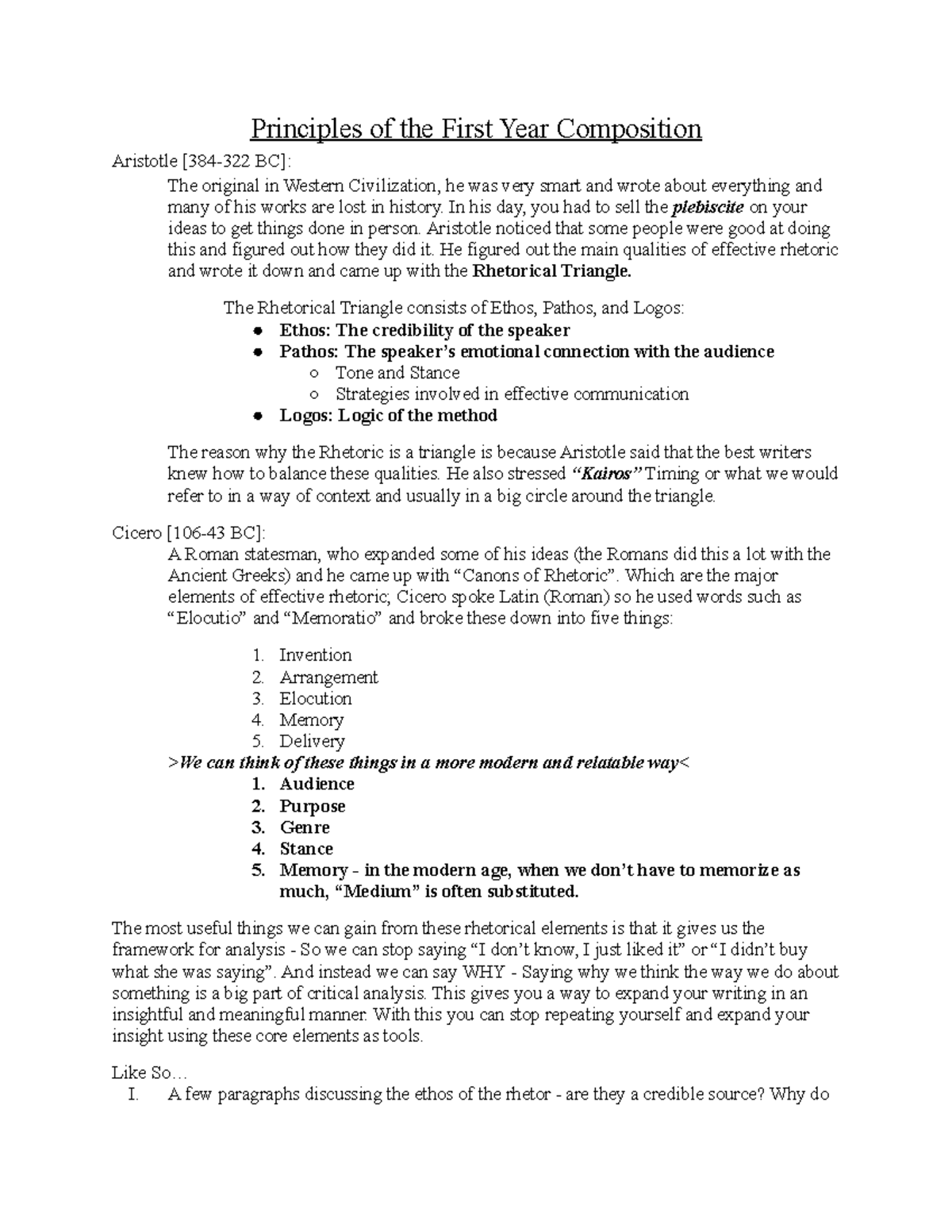 Principles of the First Year Composition - Principles of the First Year ...