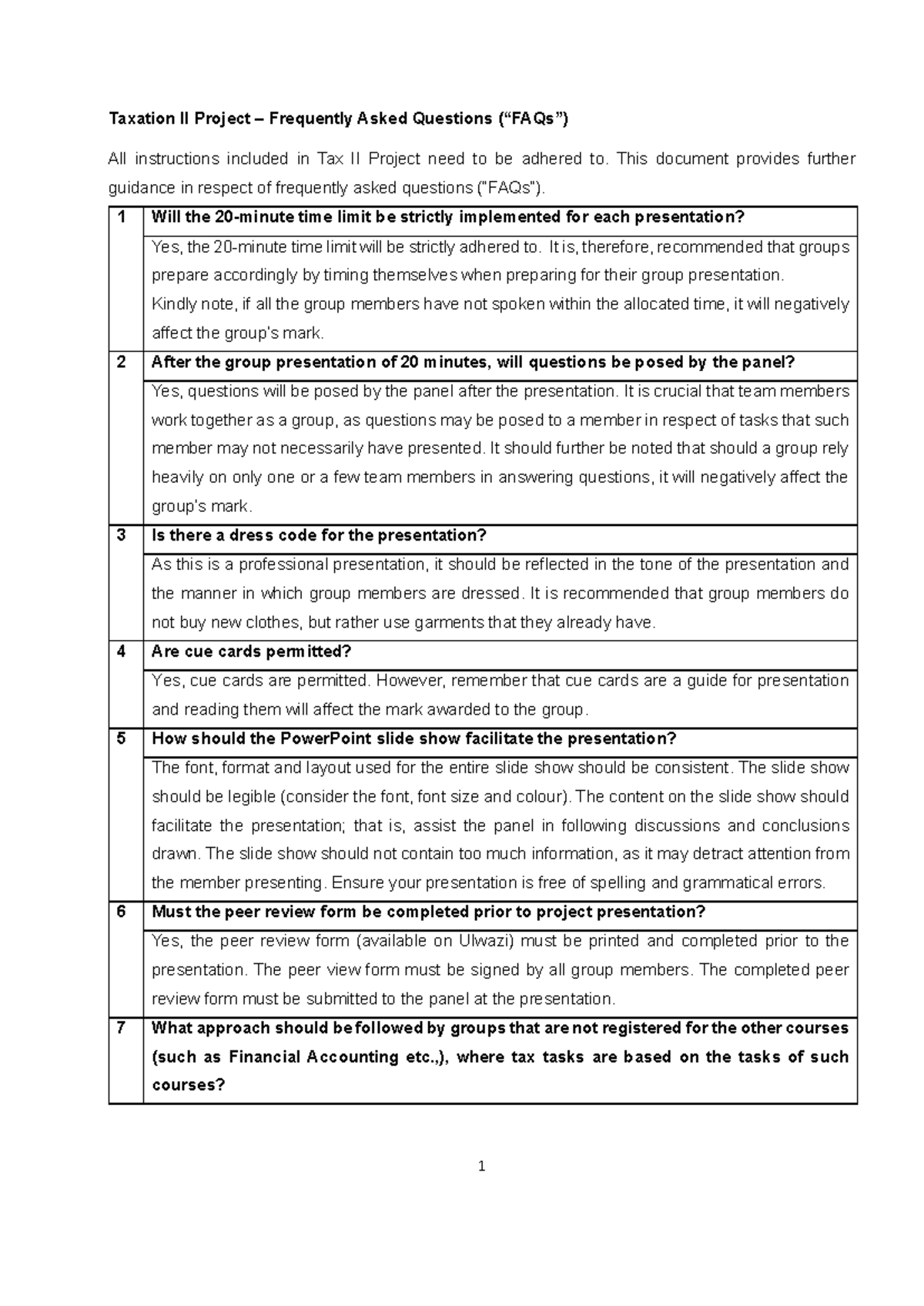 Tax Project - FAQ - 2024 - 1 Taxation II Project – Frequently Asked ...