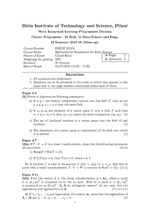 Question Paper EC 2 Second semester 2021-2022 Bits Pilani Work ...