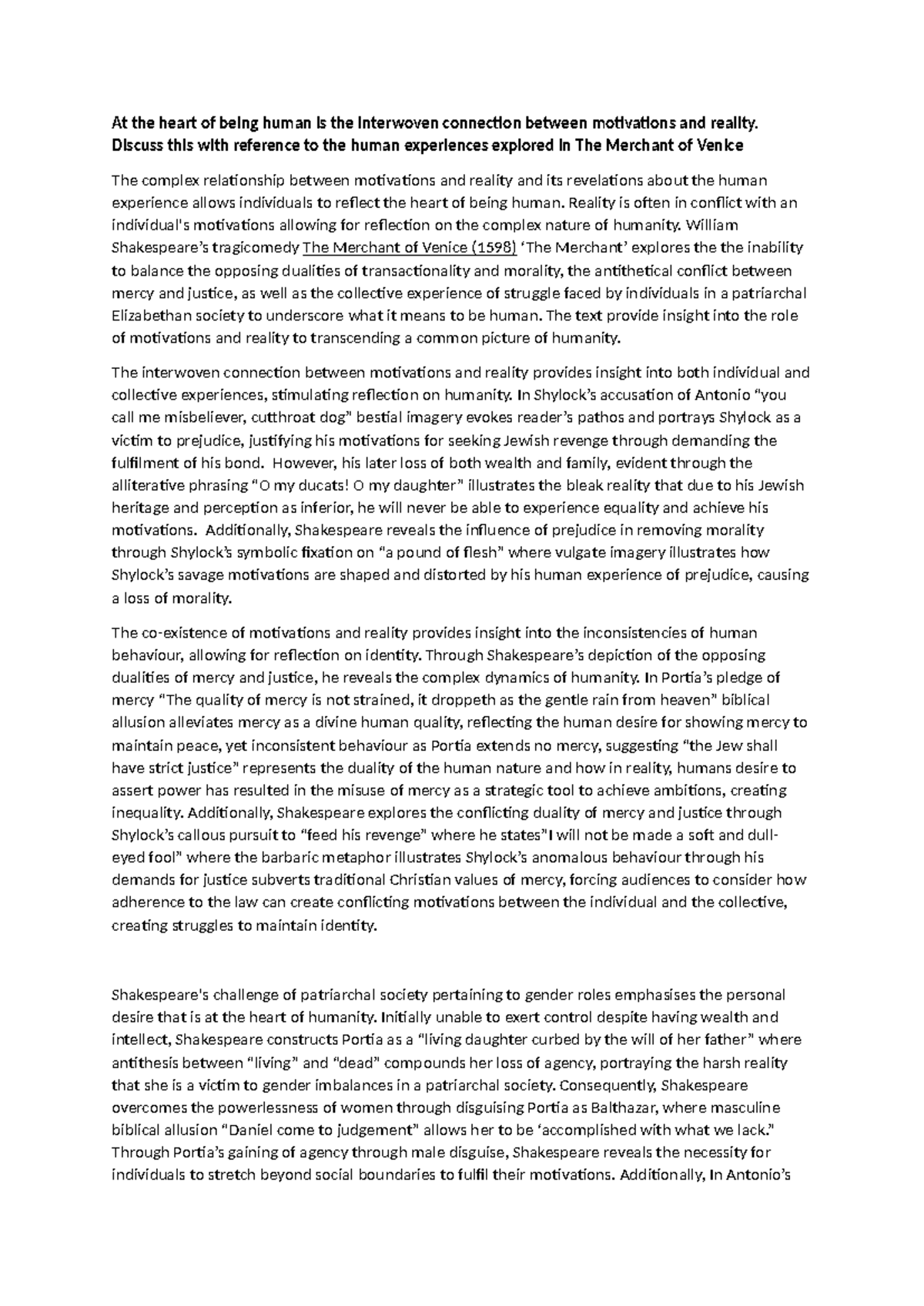 English essay - At the heart of being human is the interwoven ...