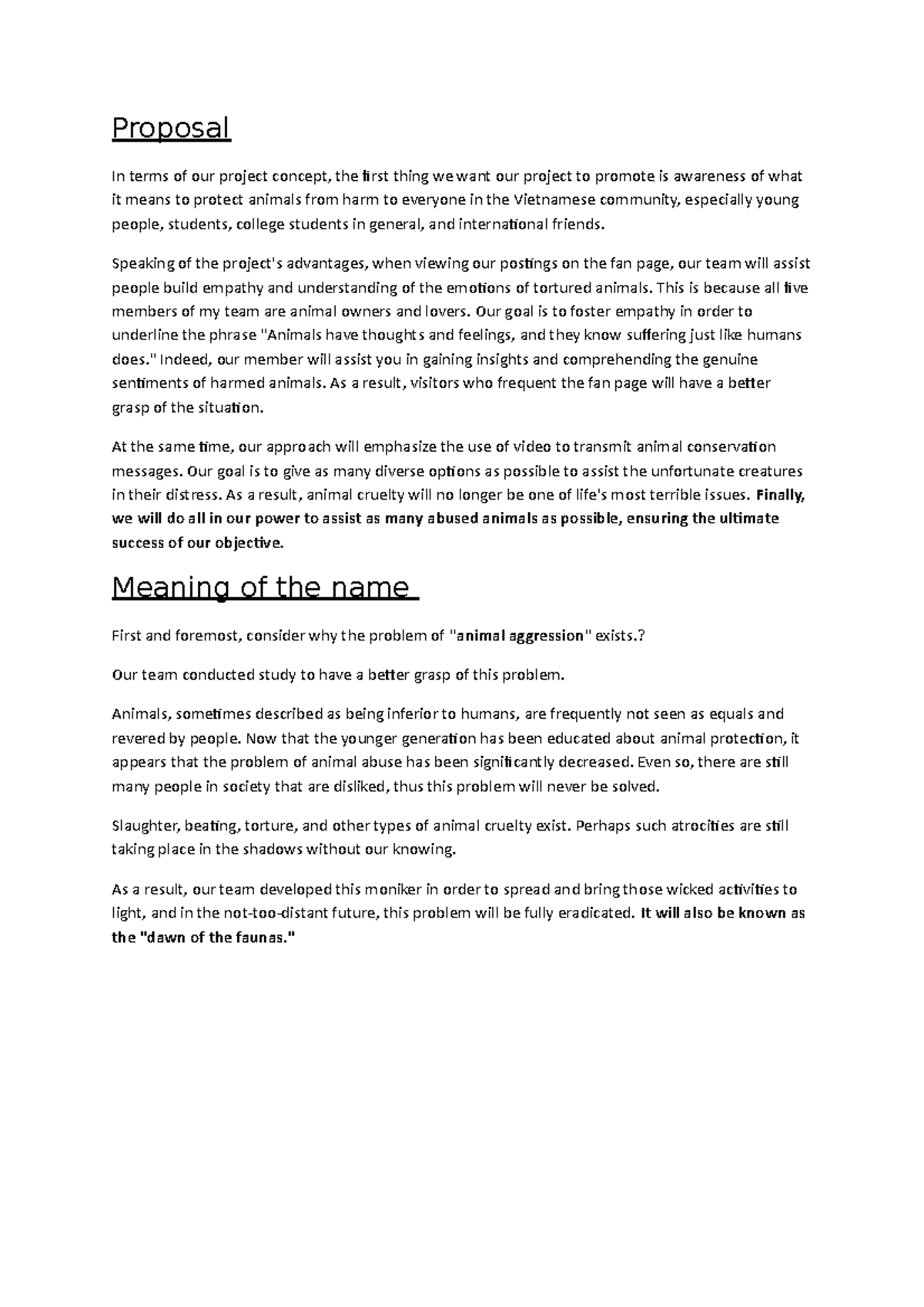 Proposal meaning of the name - Proposal In terms of our project concept ...