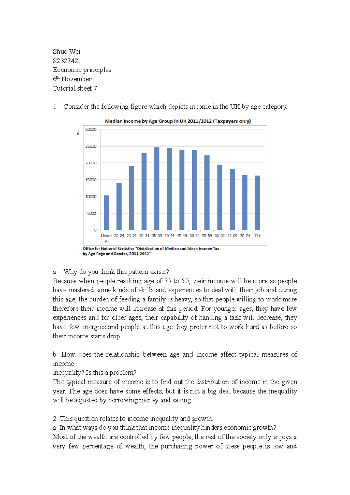 Economic principles, Toturia sheet 7, Shuo Wei, S2327421 - Shuo Wei S ...