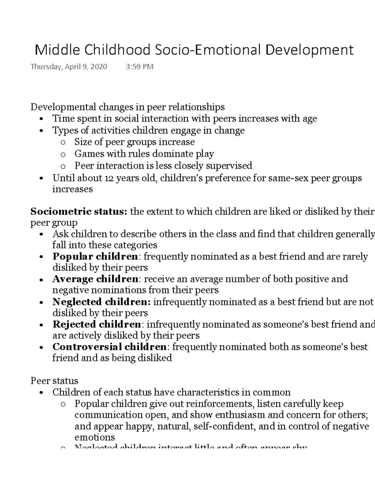 Middle Childhood Socio-Emotional Development - Warning: TT: undefined ...