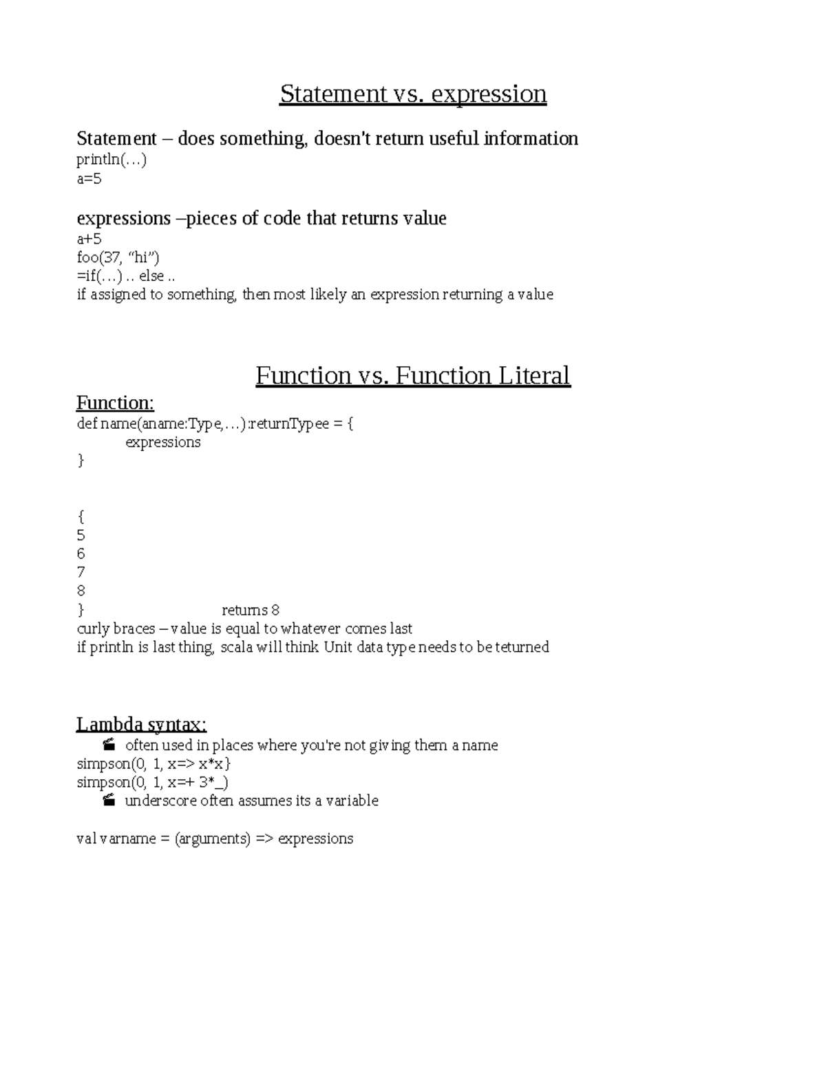Midterm study guide - Statement vs. expression Statement – does something, doesn't return useful ...