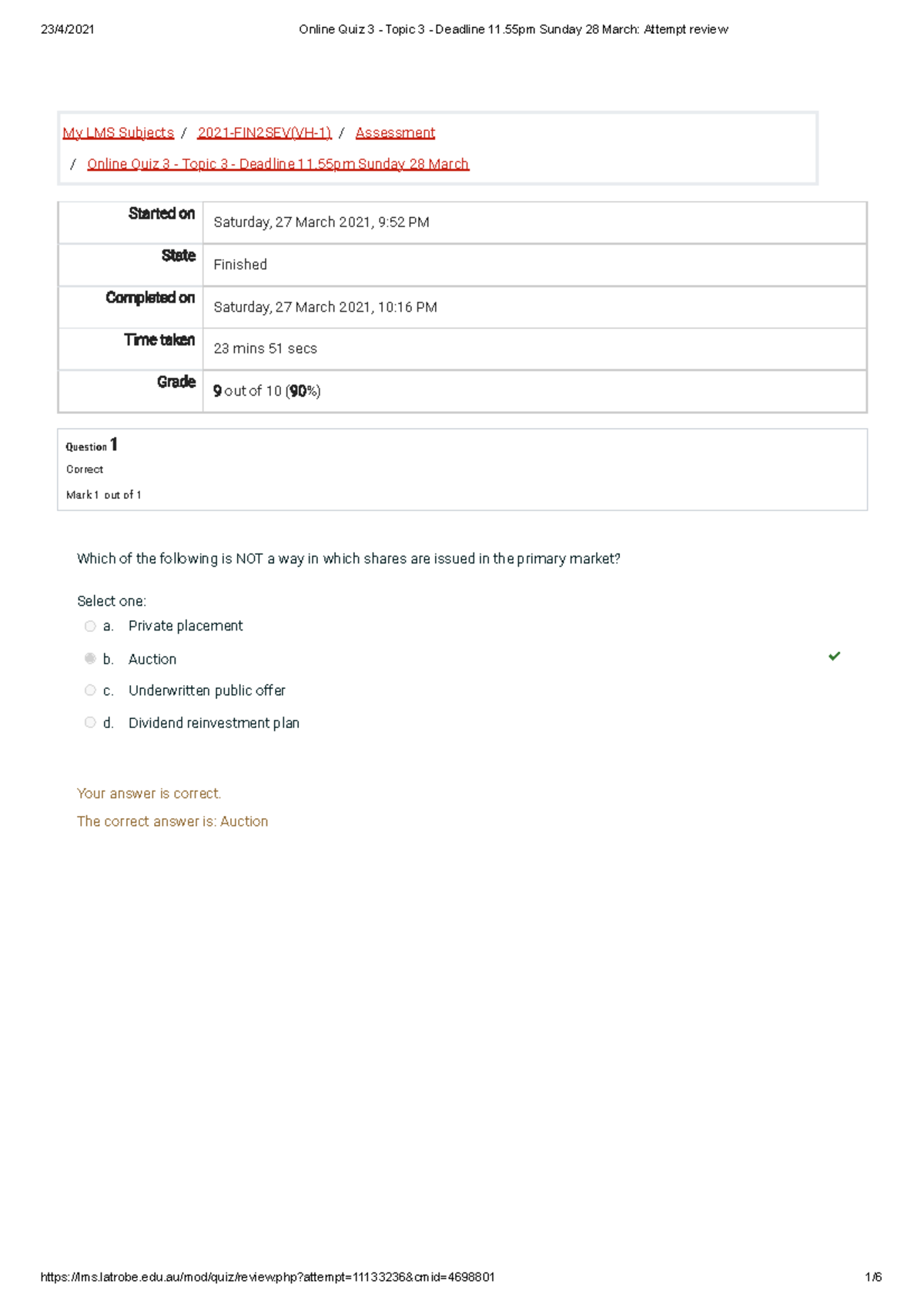 Online Quiz 3 - Topic 3 - Deadline 11.55pm Sunday 28 March Attempt ...
