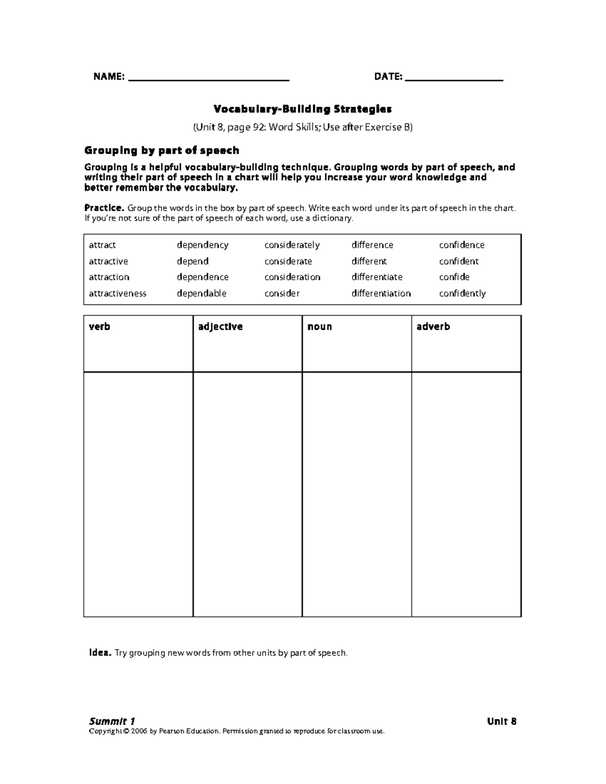 Unit 08 p92 vocabulary - Hdhdhd - Summit 1 Unit 8 Copyright © 2006 by ...