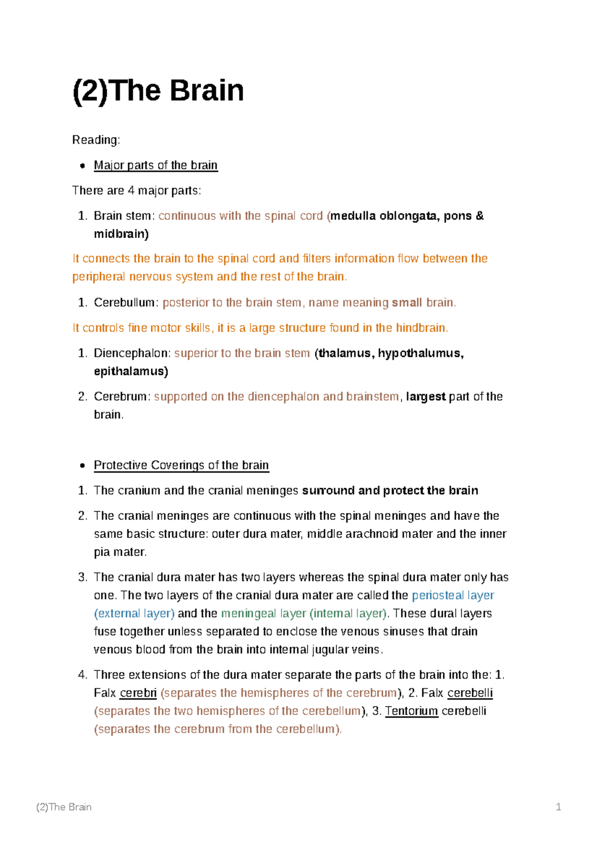 (2)The Brain - Reading notes for lab 3 - (2)The Brain Reading: Major ...
