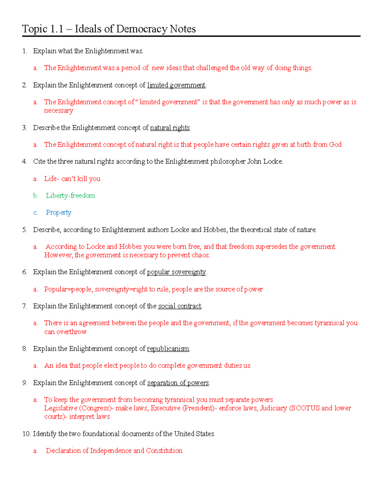 Topic 1.1 - Ideals OF Democracy Notes - Topic 1 – Ideals of Democracy ...