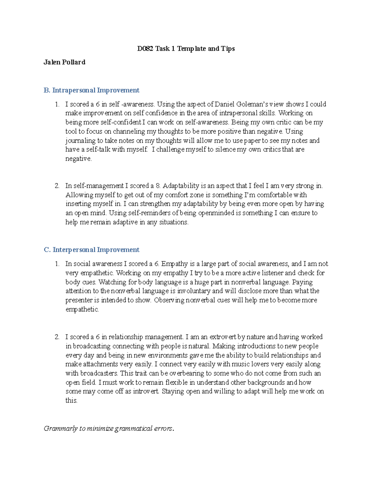 D082 Task 1 Template answers 1 - D082 Task 1 Template and Tips Jalen ...